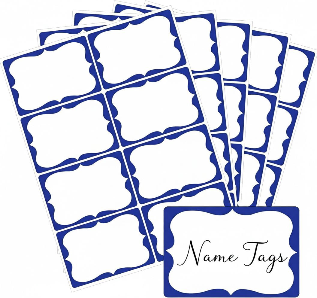 400 Pcs 2"×3" Elegant Blue Border Name Tag Stickers – Writeable ...