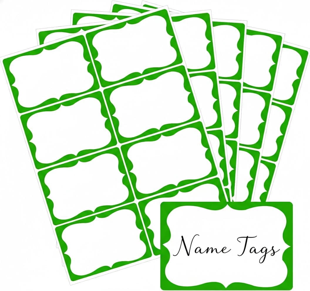 400 Pcs 2"×3" Elegant Green Border Name Tag Stickers – Writeable ...