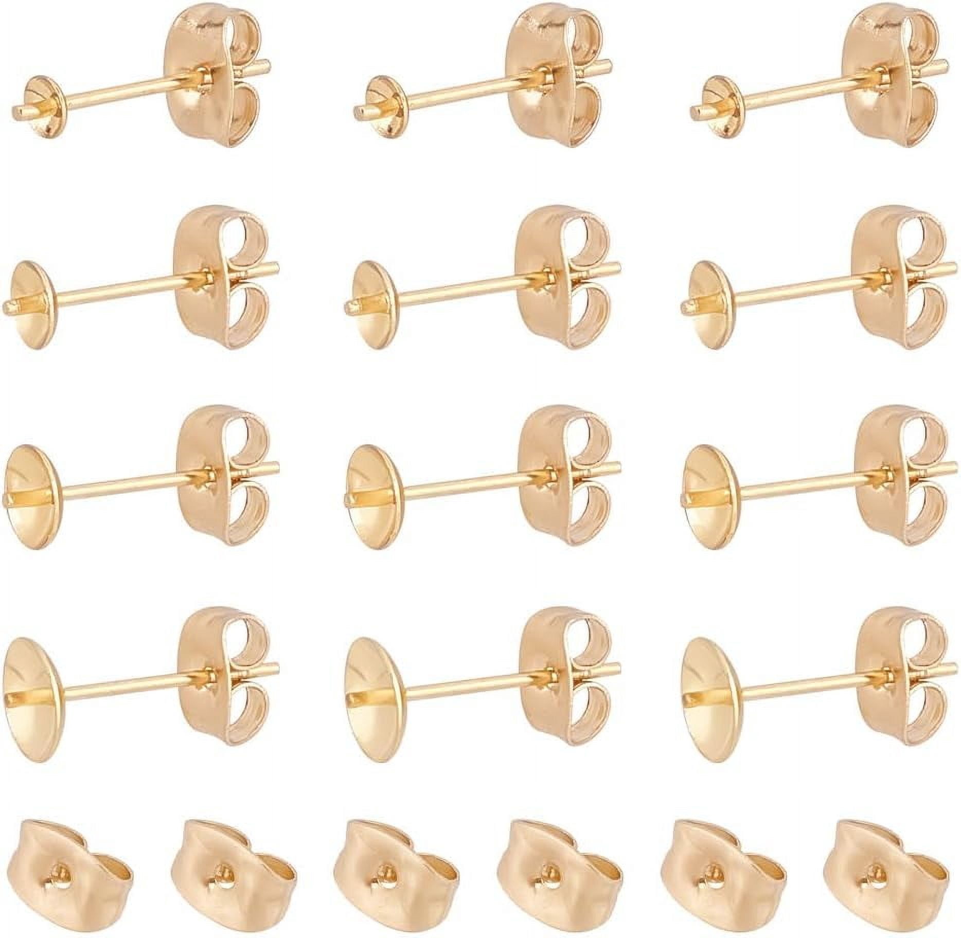 400 Pcs 304 Stainless Steel Earring Posts and Backs 4 Sizes Gold Small ...