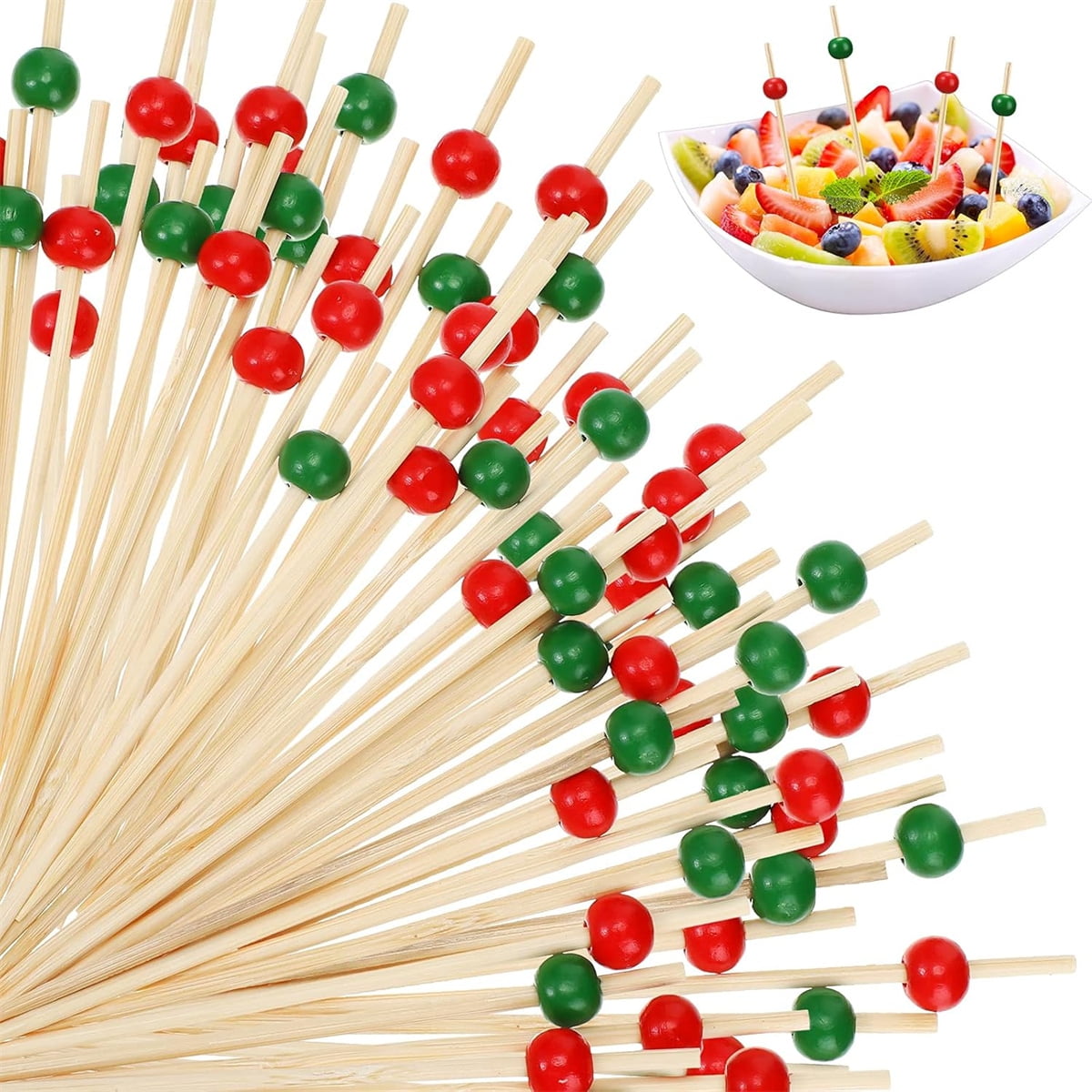 400 Pcs 4.7" Christmas Cocktail Picks Tutuviw Red and Green White Bead ...