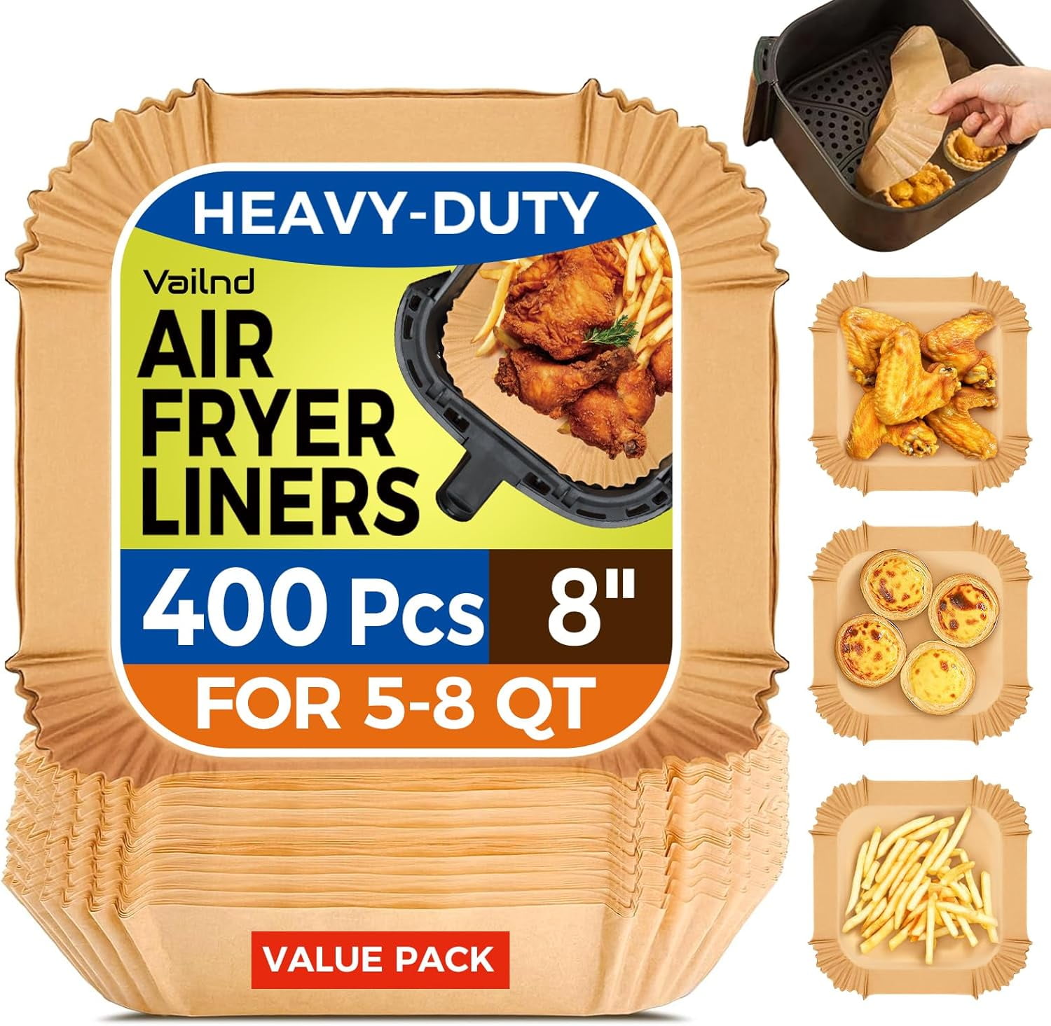 400 Pcs Air Fryer Paper Liners, 8" Square Air Fryer Liners Disposable ...