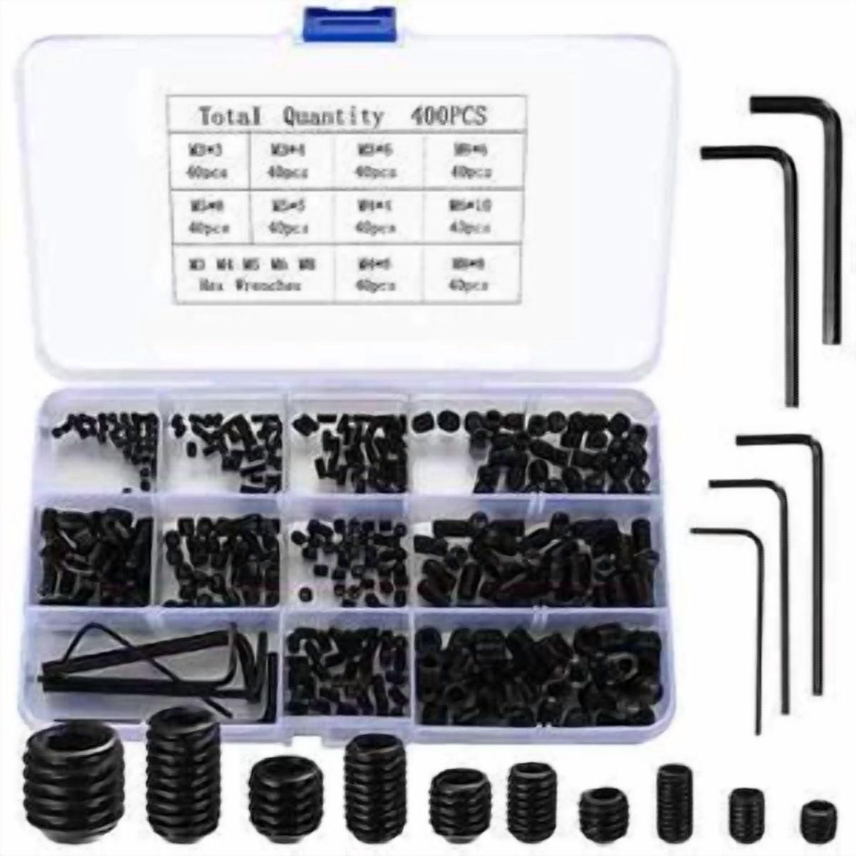 400 Pcs Allen Head Socket Hex Grub Screw Assortment Kit Including 10 ...