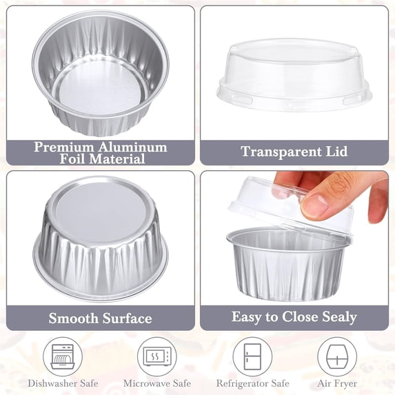 400 Pcs Aluminum Foil Baking Cups with Lids 5 oz Disposable Mini Cake ...