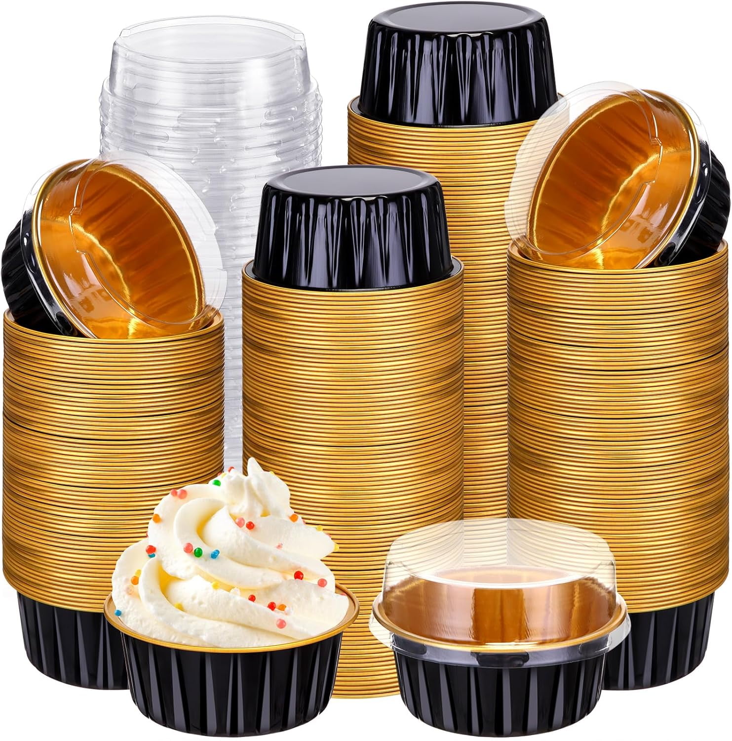 400 Pcs Aluminum Foil Baking Cups with Lids 5 oz Disposable Ramekins ...