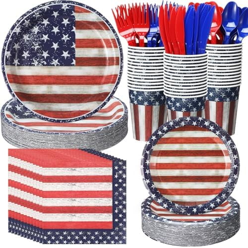 400 Pcs American Flag Patriotic Party Supplies Red White Blue ...