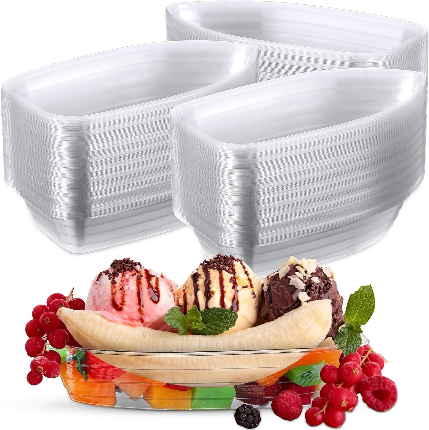 400 Pcs Banana Split Boat Plate 12oz Disposable Ice Cream Sundae Bowls ...