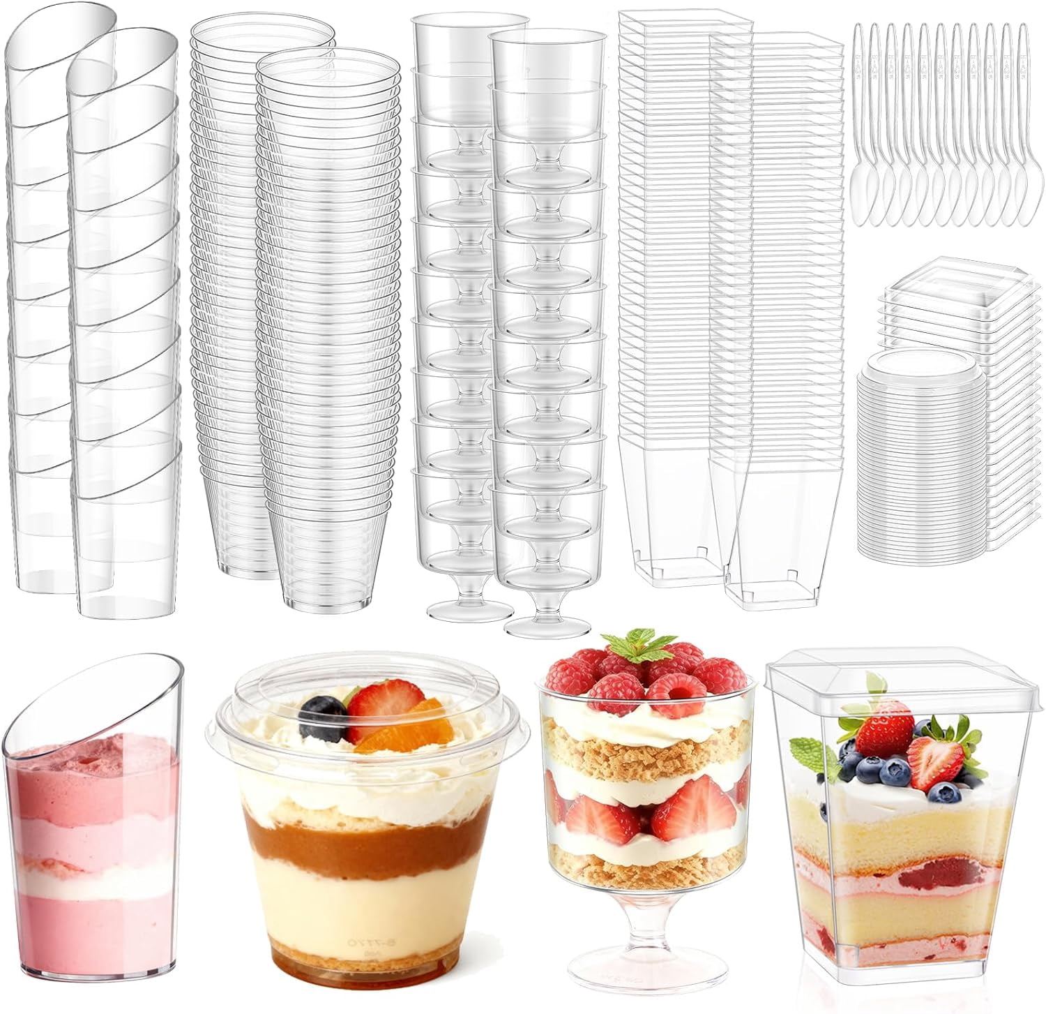 400 Pcs Dessert Cups with Lids and Spoons, 5 OZ Parfait Cups 3 OZ ...