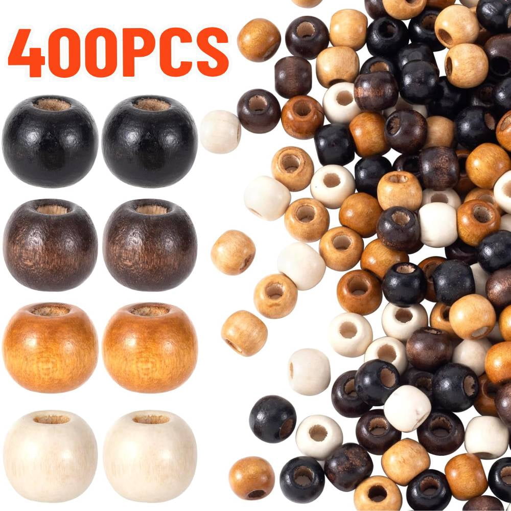 400 Pcs Large Hole Wooden Craft Beads 4 Colors 12 x 11 mm Natural ...