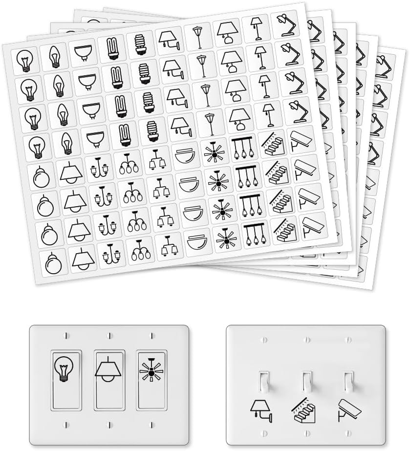 400 Pcs Light Switch Sticker Labels 20 Designs Black Switchboard Label ...