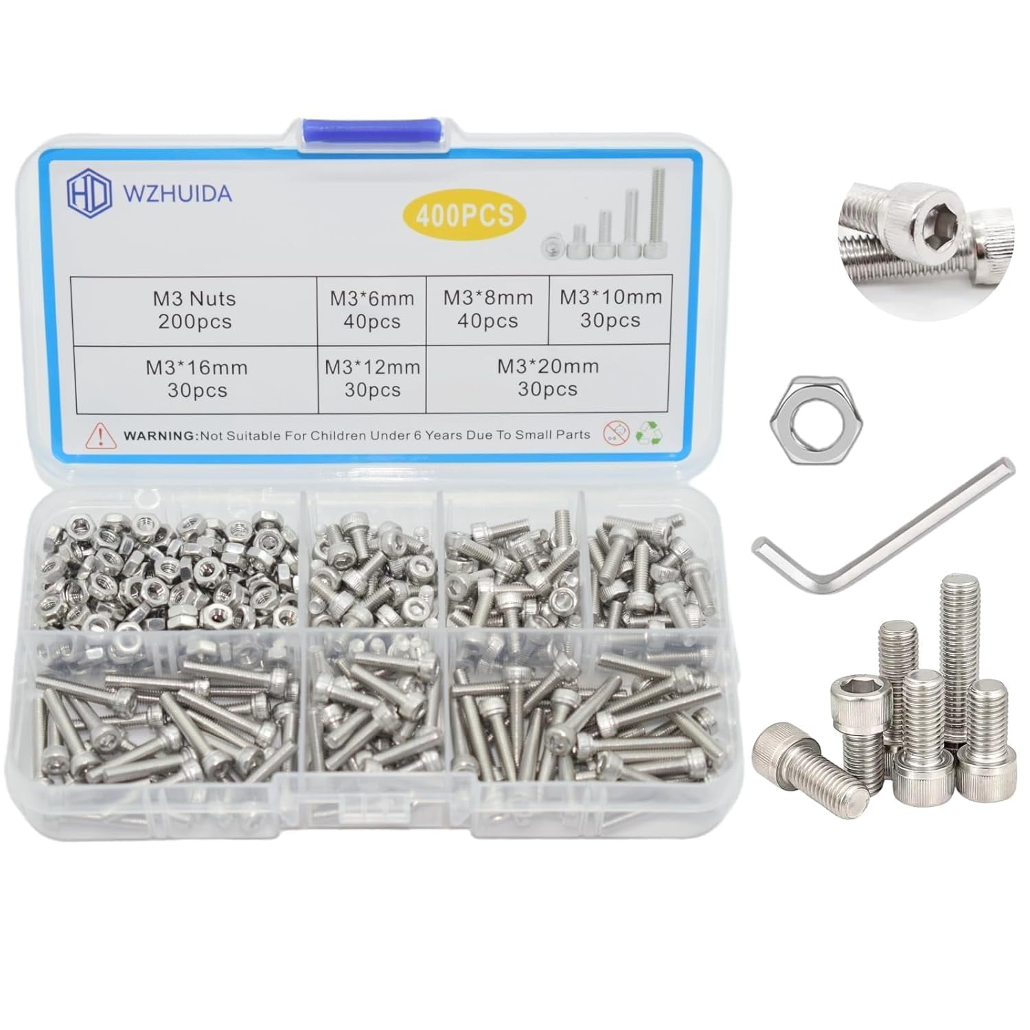 400 Pcs M3 Screw Assortment, Metric Hex Socket Head Cap Bolts, M3*6mm ...