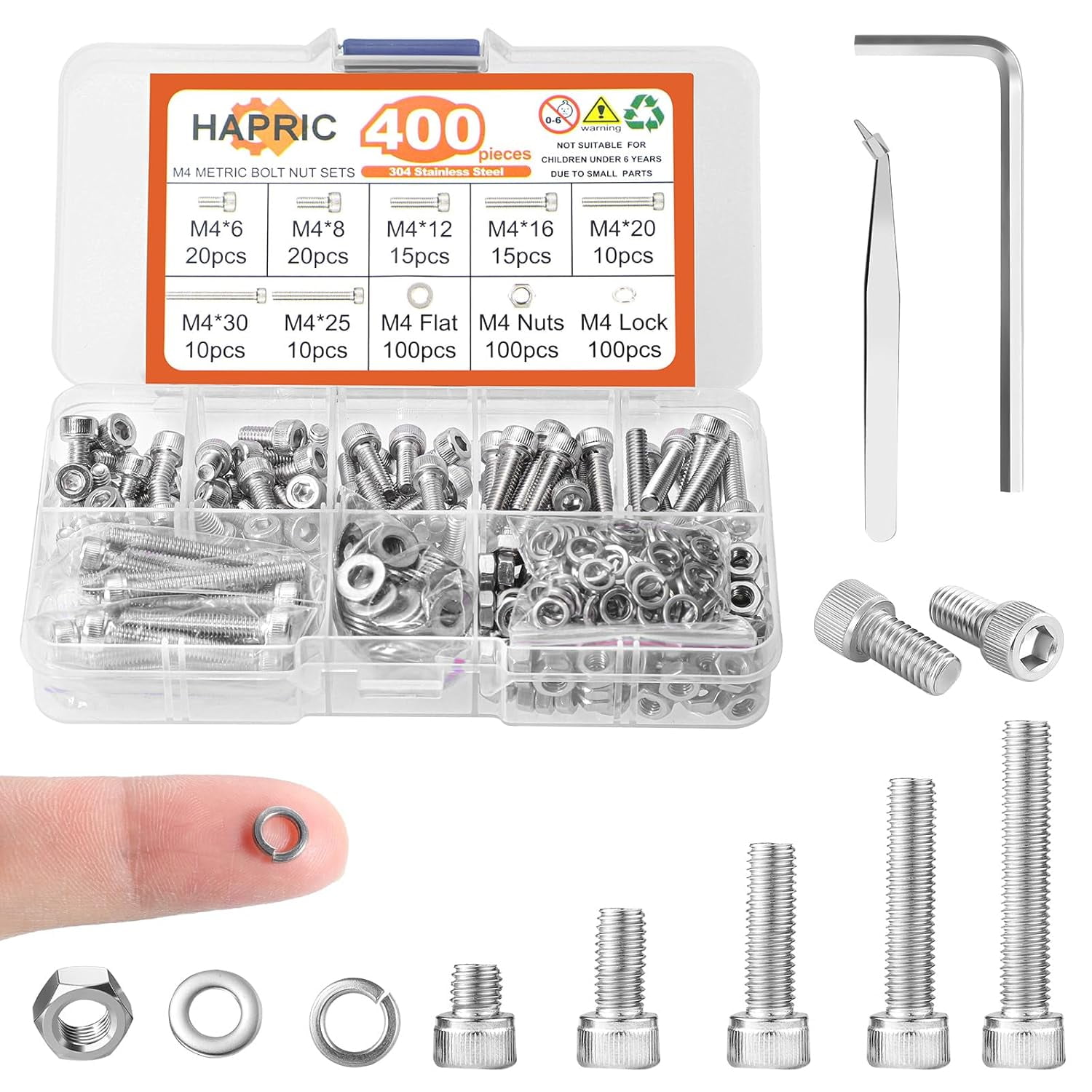 400 Pcs M4 Screws Kit M4 Screw Assortment Nuts and Bolts Assortment Kit Metric Machine Screw Kit ...