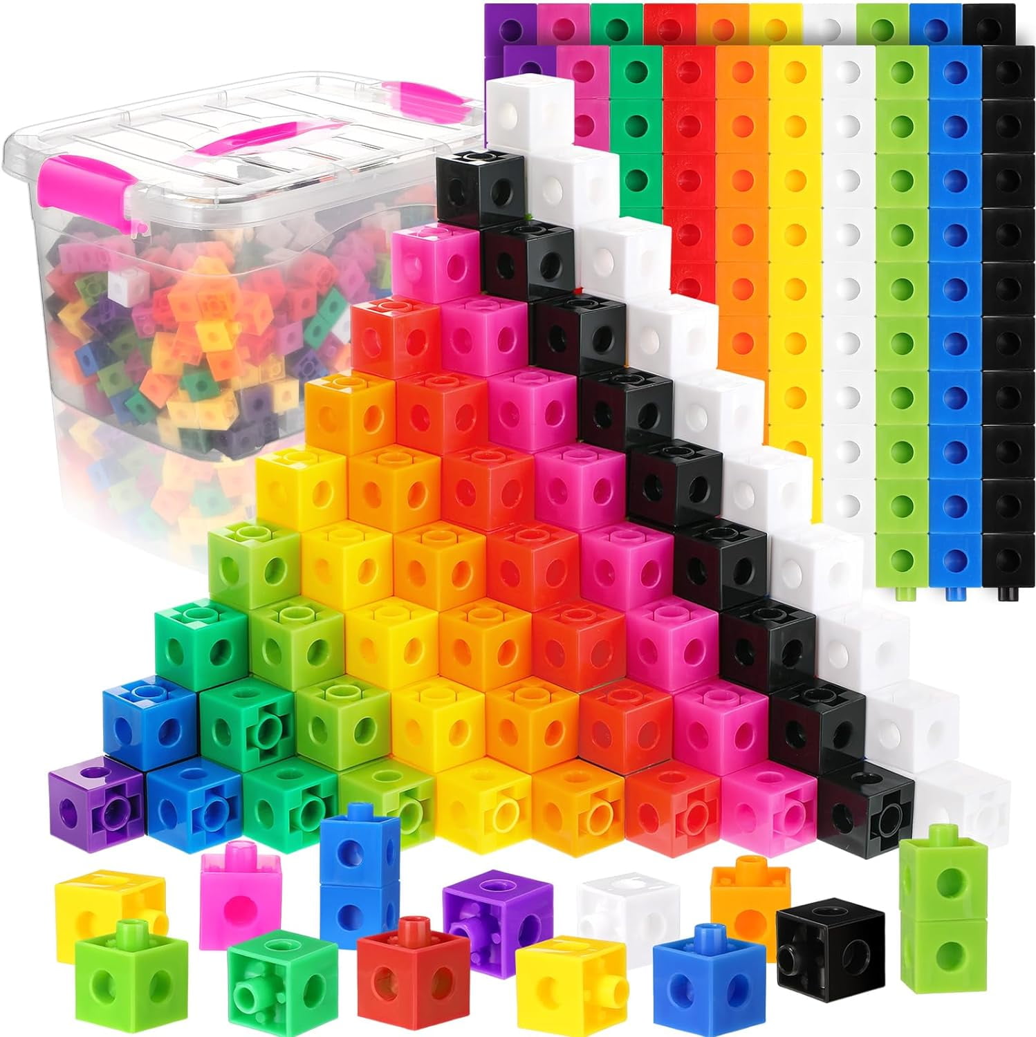 400 Pcs Math Linking Cubes With Storage Box Plastic Counting Blocks Colorful Math Cubes