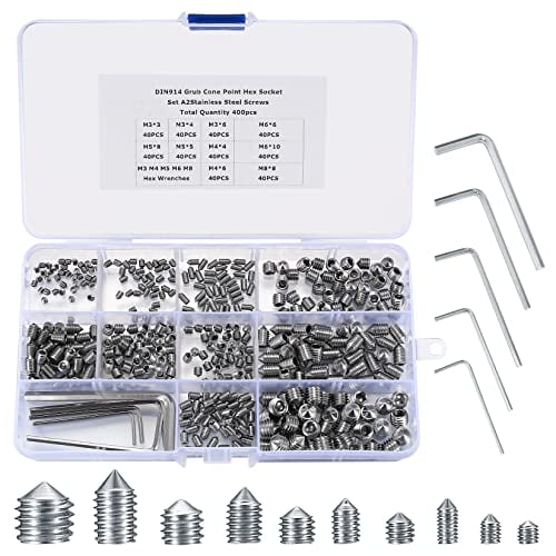 400 Pcs Set Screw Assortment Kit, Hex Allen Head Socket Cup Point ...