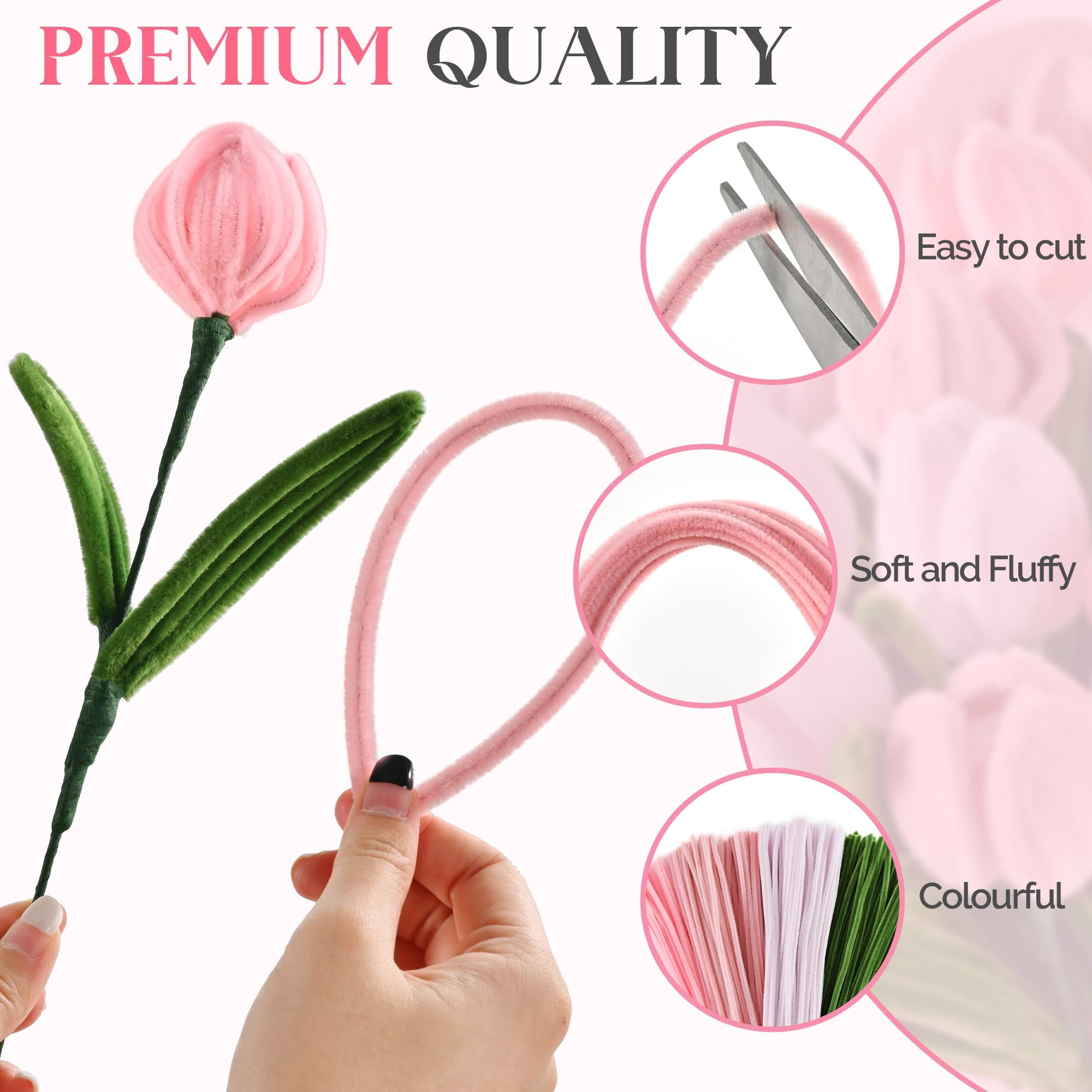 400-Piece Chenille Stem Pipe Cleaner Craft Kit Pink Tulip for Crafts ...