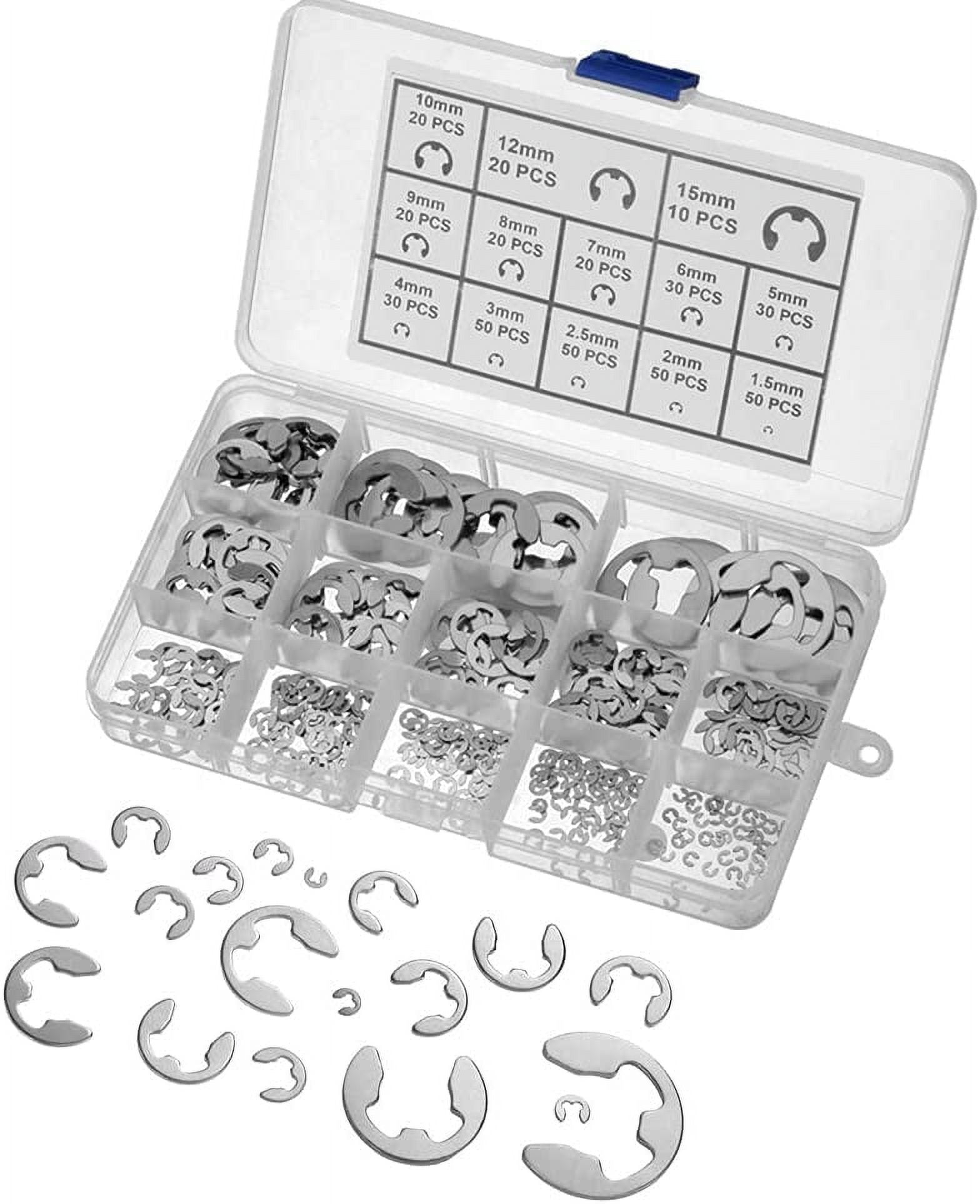 400-Piece Stainless Steel Circlips Assortment, 1.5-15mm E-Clips with ...