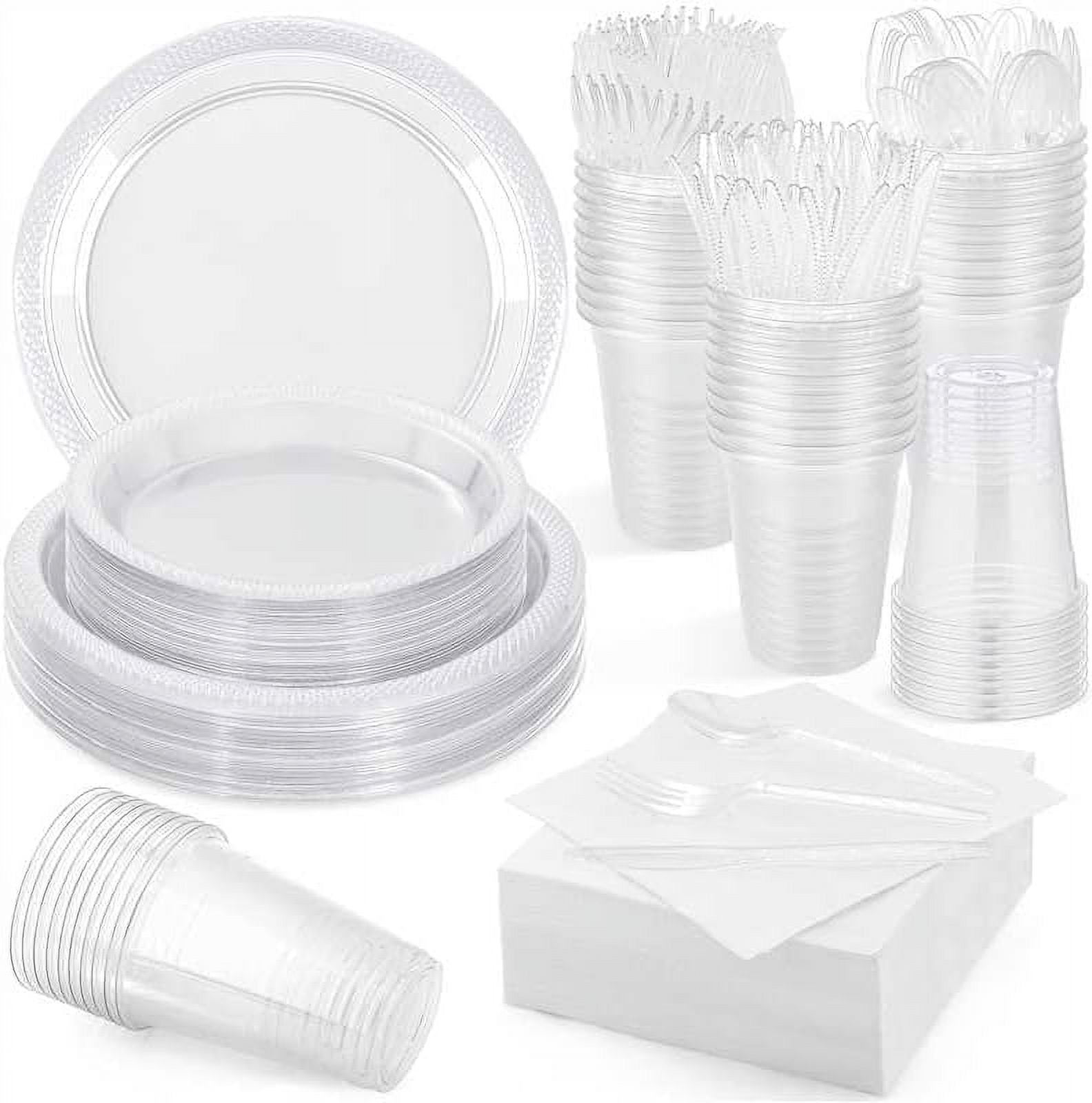 400 Pieces Clear Party Supplies Disposable Dinnerware Set Include ...