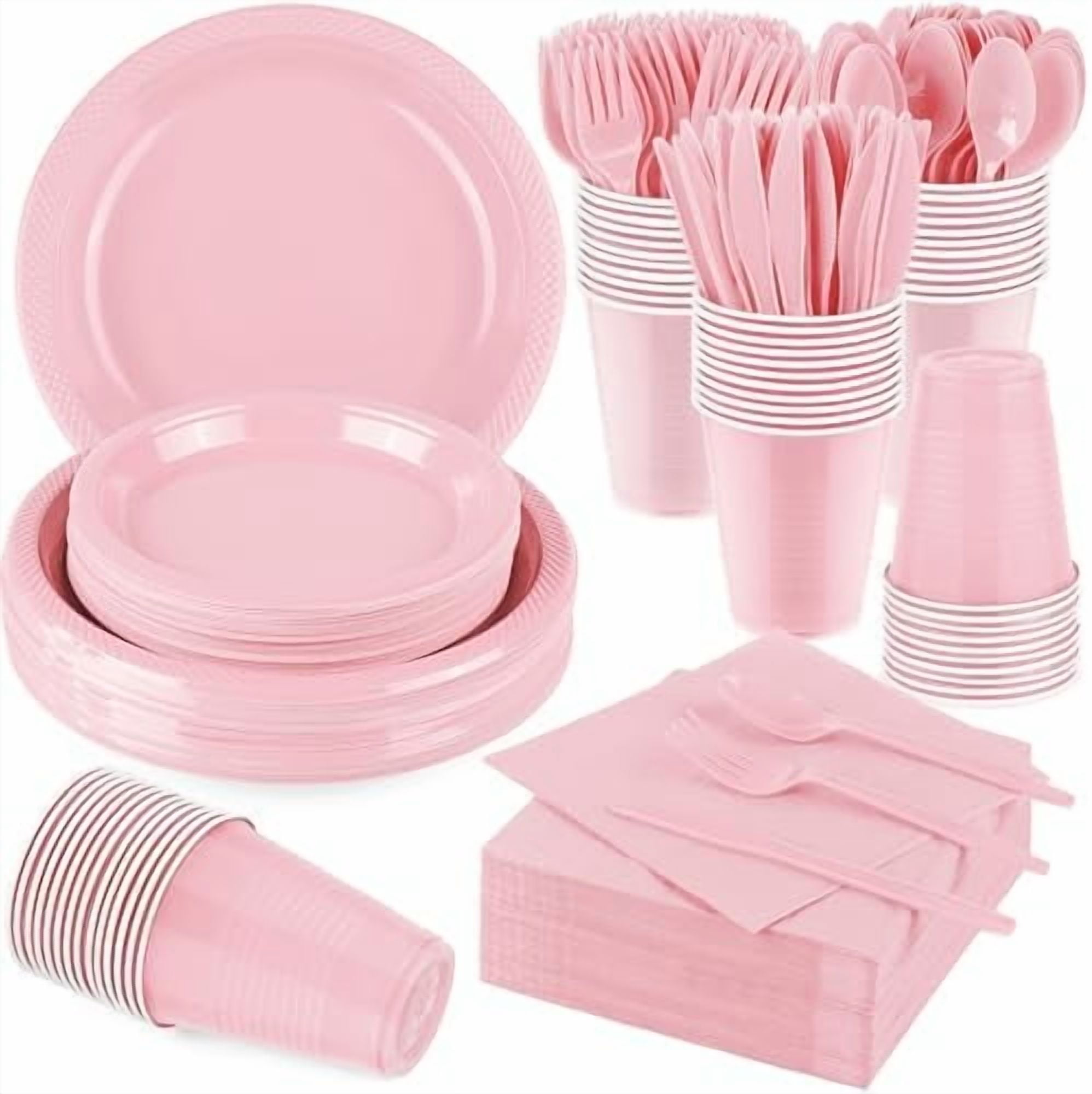 400 Pieces Pink Party Supplies Disposable Dinnerware Set Include ...