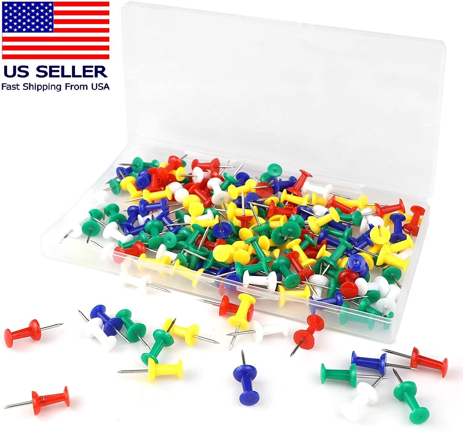 400 Push Pins Thumb Tacks Plastic Head Steel Point Durable Anti-Rust Re ...
