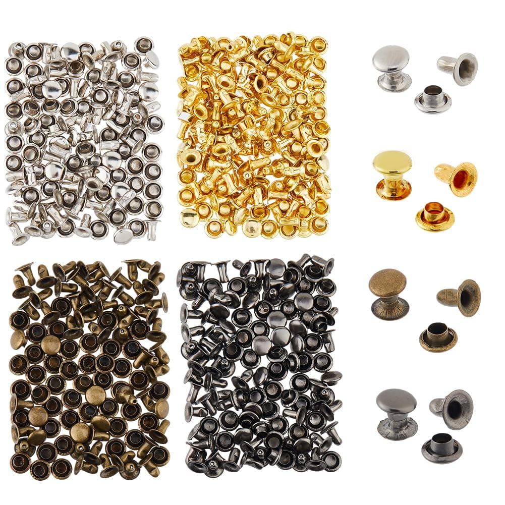 400 Sets 4 Colors 6mm Iron Rivets Double Cap Rivets Semi-Tublar ...