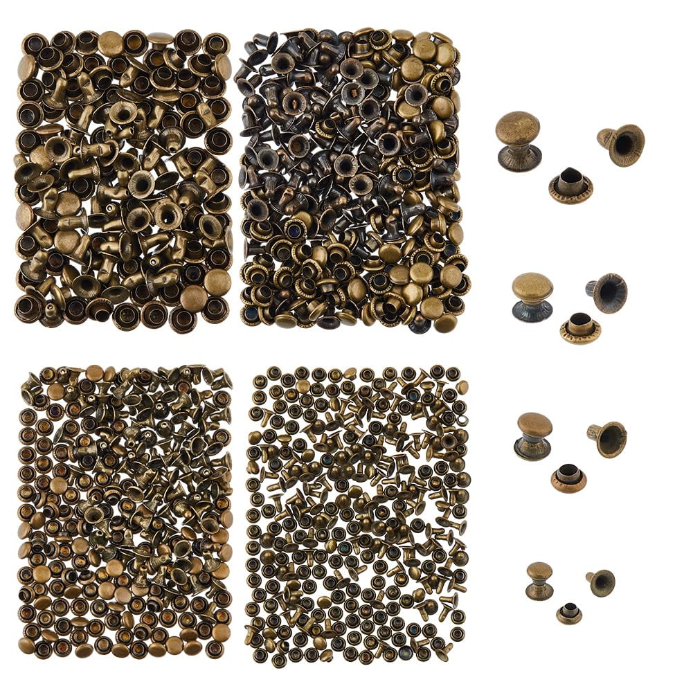 400 Sets 4 Sizes 3/4/5/6mm Iron Rivets Double Cap Rivets Antique Bronze ...