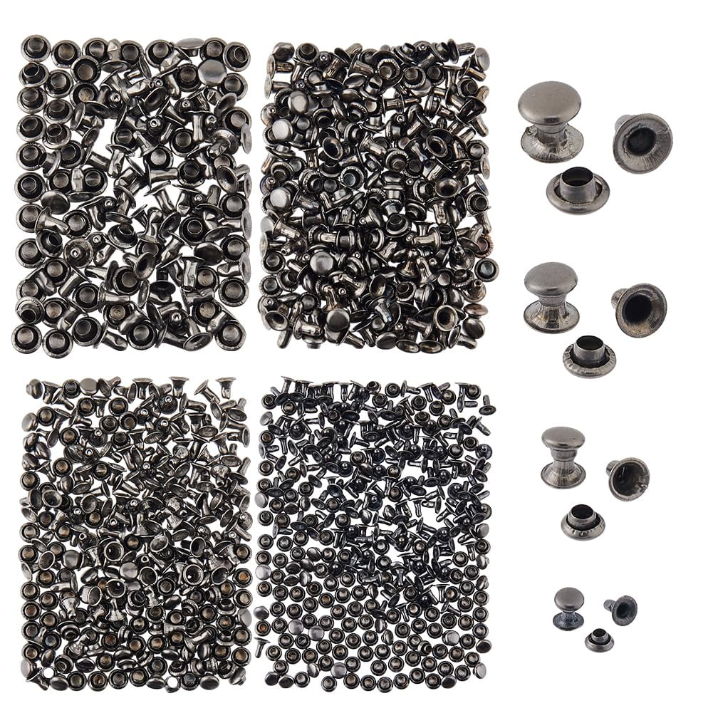 400 Sets 4 Sizes 3/4/5/6mm Iron Rivets Double Cap Rivets Gunmetal Semi ...