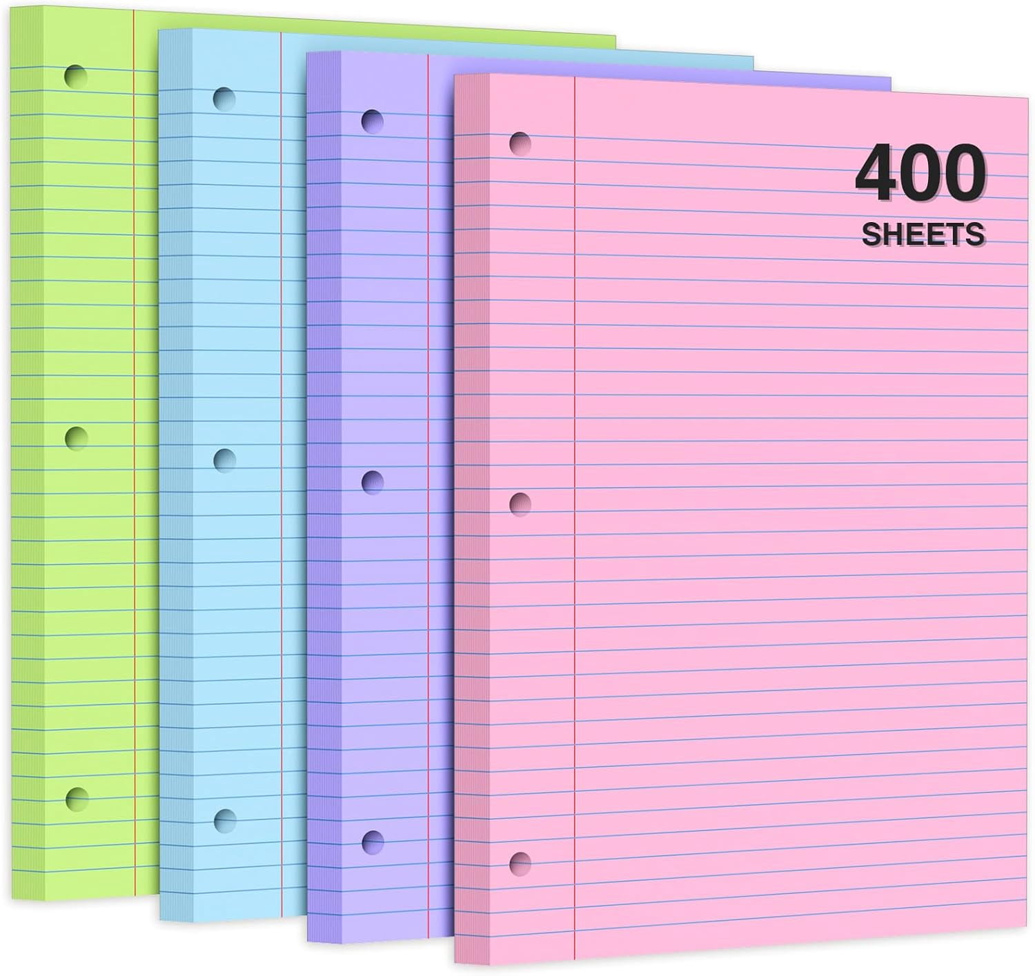 400 Sheets Pastel Colored Filler Paper Set, College Ruled, 8" x 10.5 ...