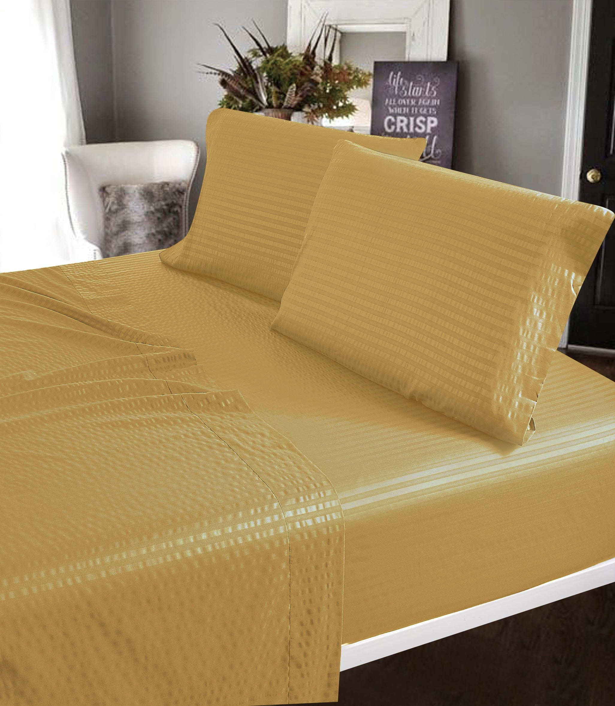 400 Thread Count 100% Cotton Dobby Stripe Bed Sheets - Soft, Breathable ...