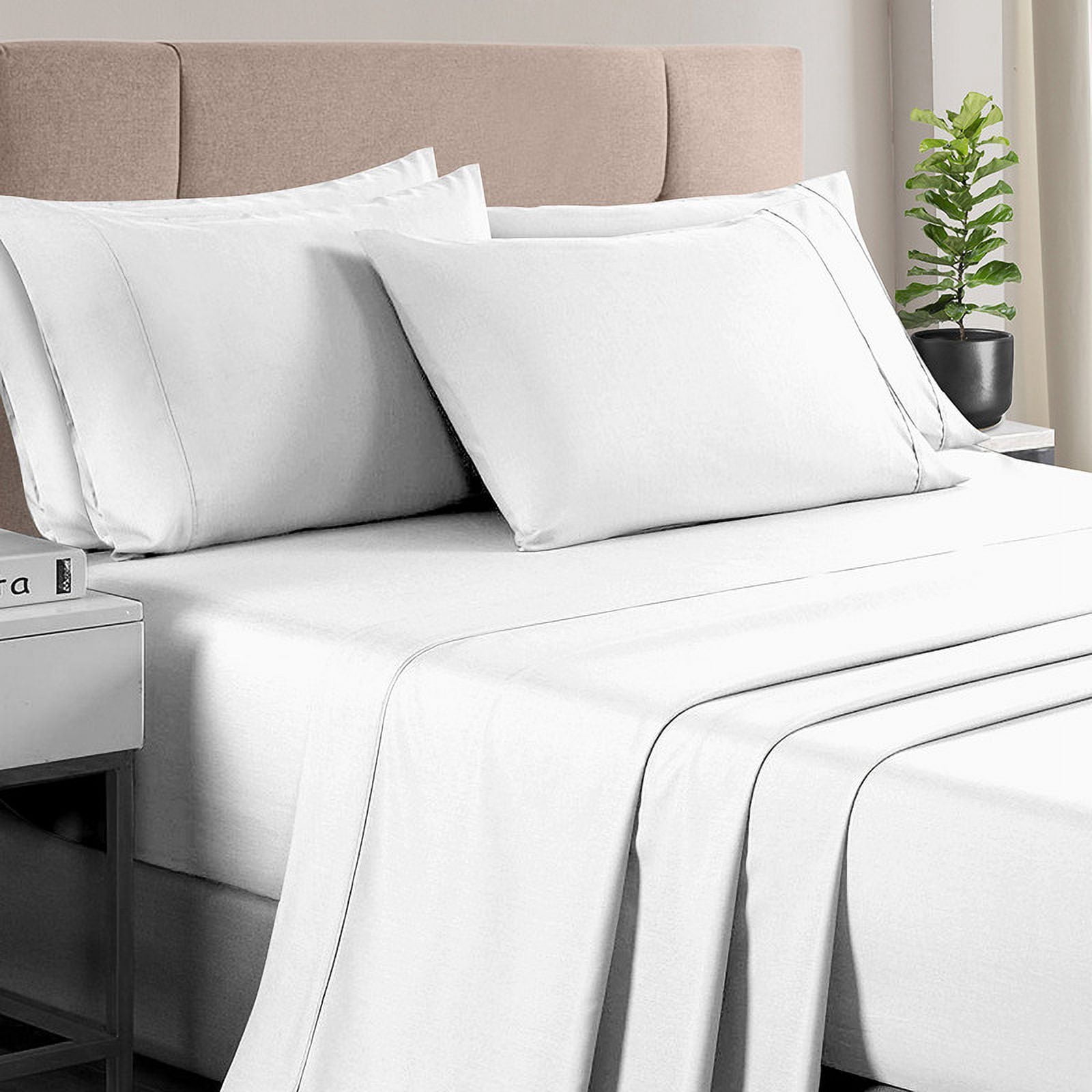 400 Thread Count 6Pc White Cotton Sheets King Size Bed Set With 4 ...