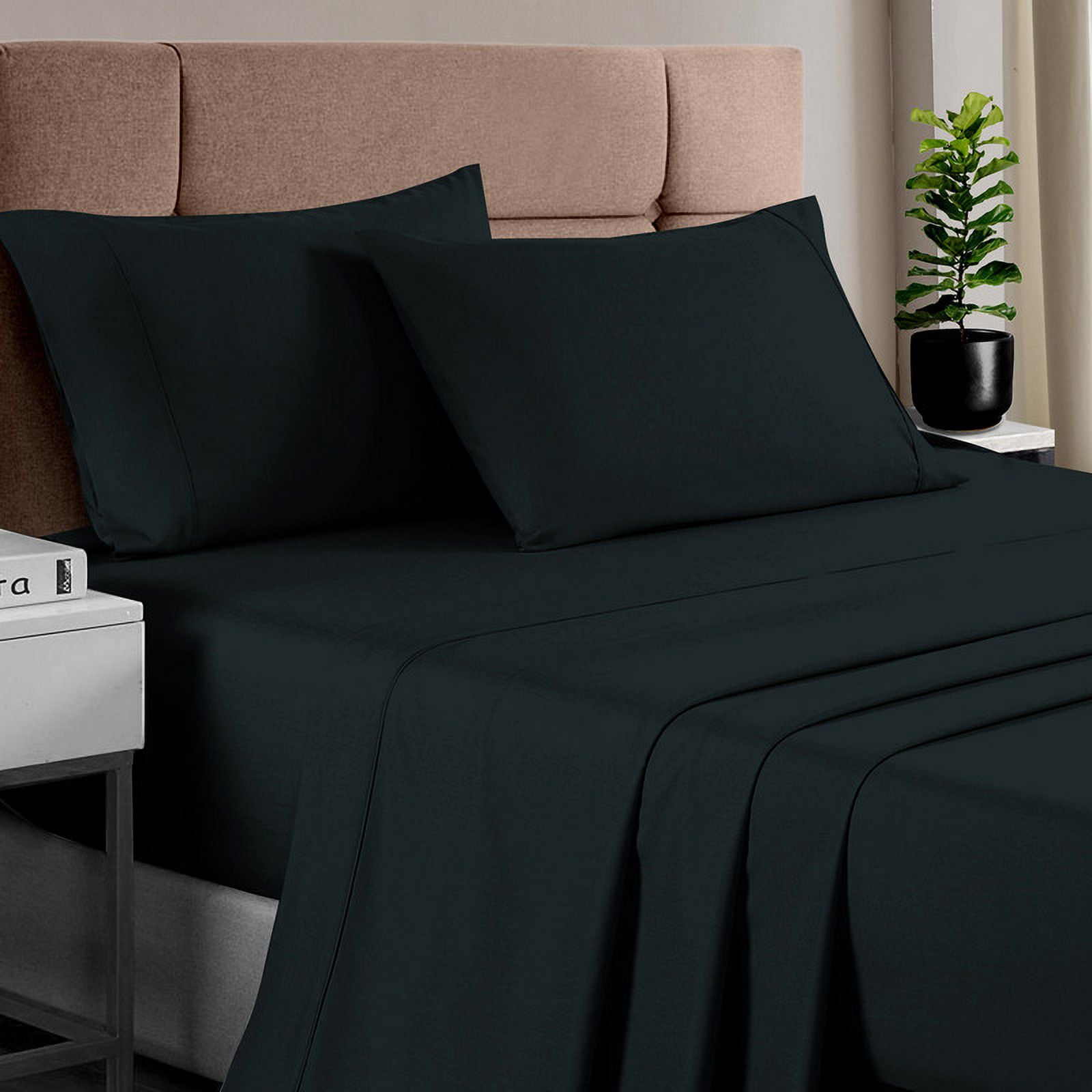 400 Thread Count Cotton Short Queen Sheets Set Black, 100% Long Staple ...
