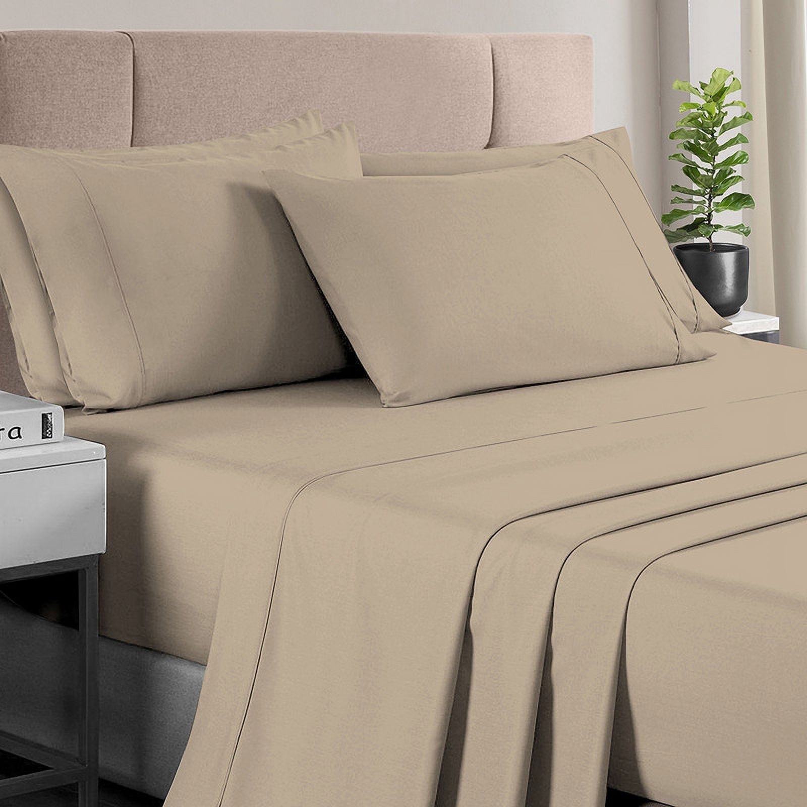 400 Thread Count Simply Taupe 6Pc Cotton Bed Sheets Queen Size With 4 ...