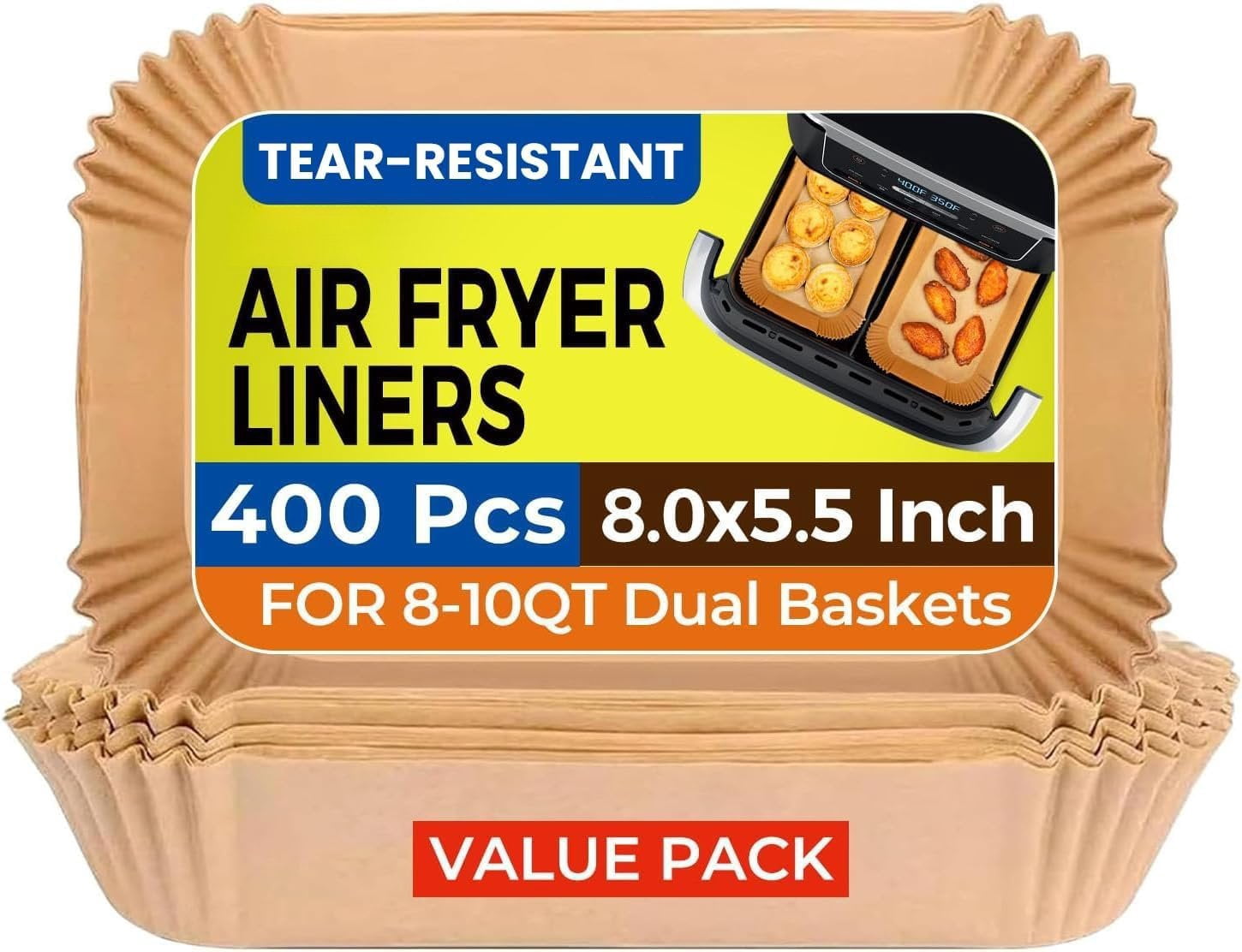 400 count Air Fryer Liners Disposable for Dual Basket, 8x5.5 Inch Paper ...