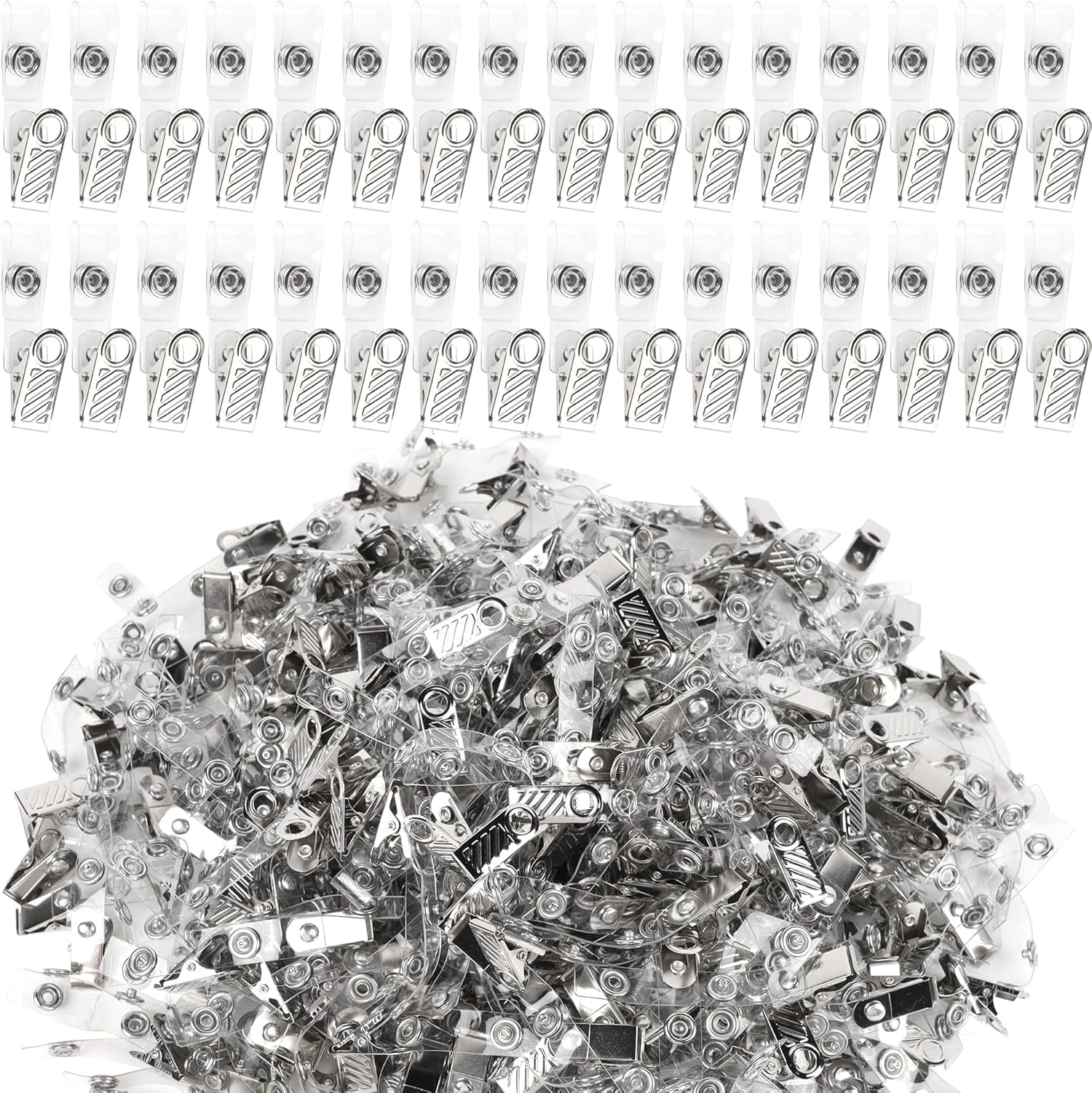 400 count Metal Badge Clips with Clear PVC Straps, ID Holder Clip for ...