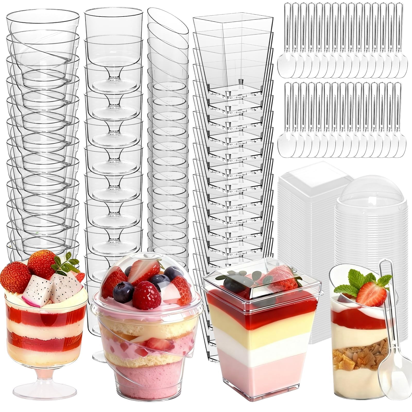 400-pack 5 Oz Clear Plastic Dessert Cups with Lids and Spoons, Multi ...