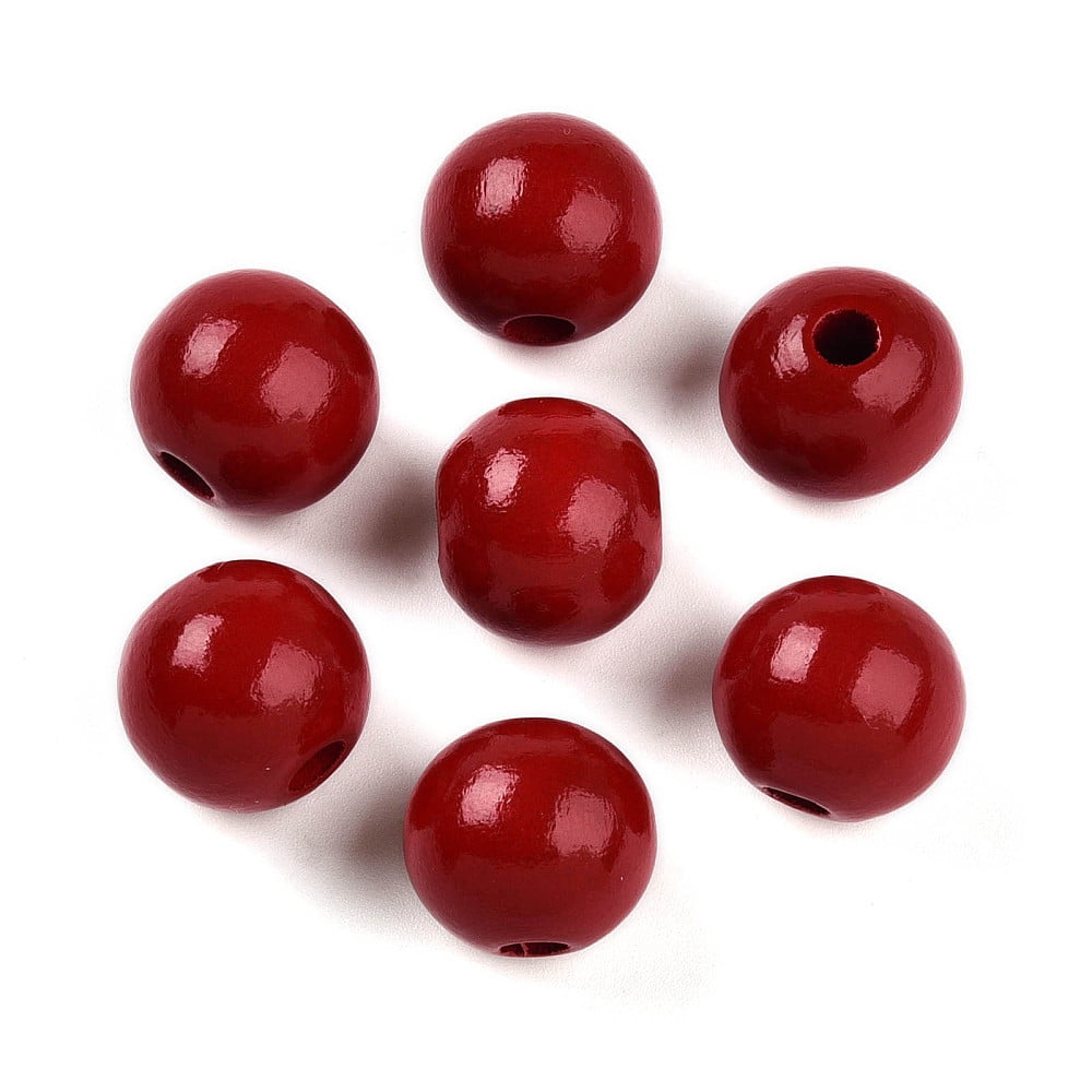 400 pc Painted Natural Wood Beads Round Dark Red 16mm Hole: 4mm ...