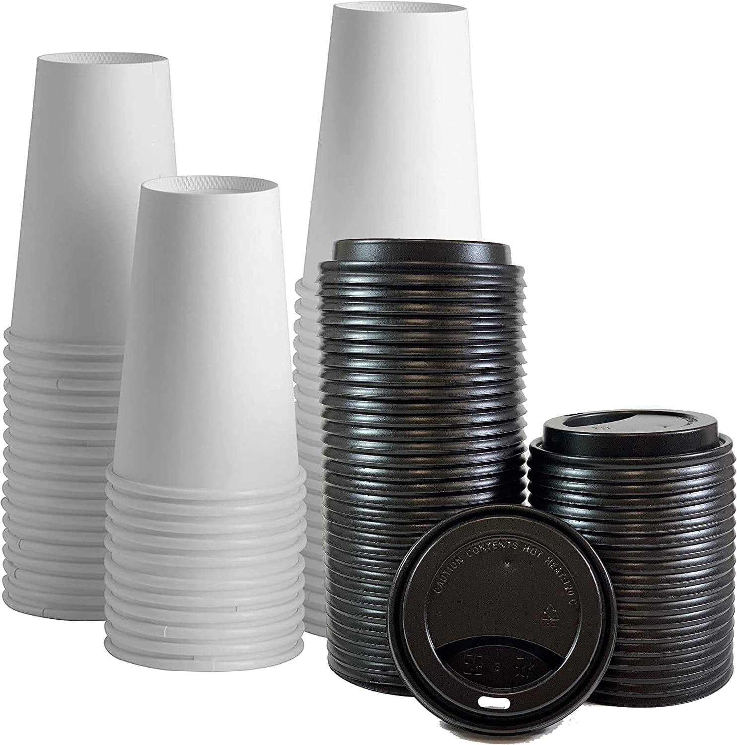 400 sets Disposable White Paper Cups with Black Lids Coffee Cups with ...
