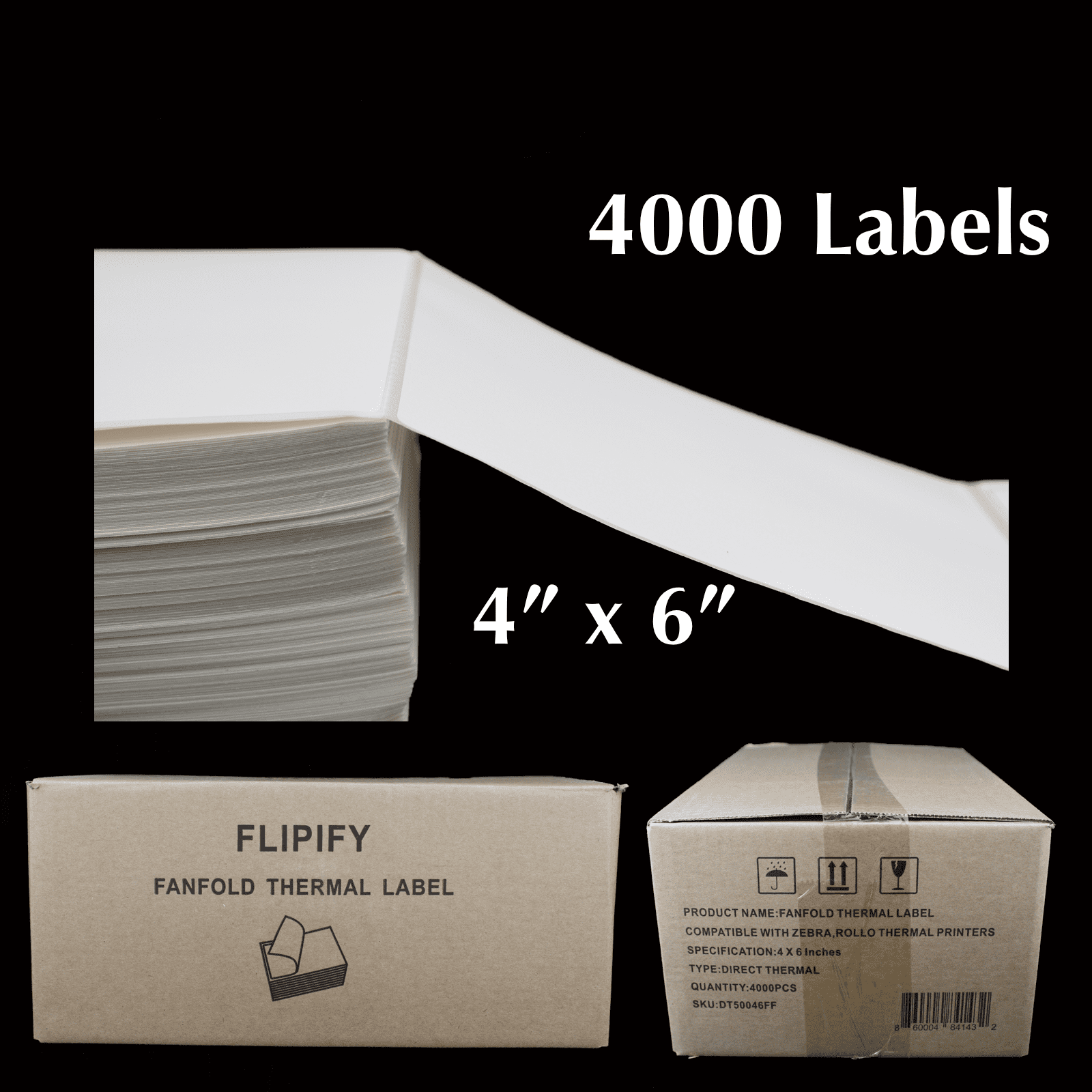 4000 4x6 Fanfold Direct Thermal Shipping Labels for Zebra & Rollo ...