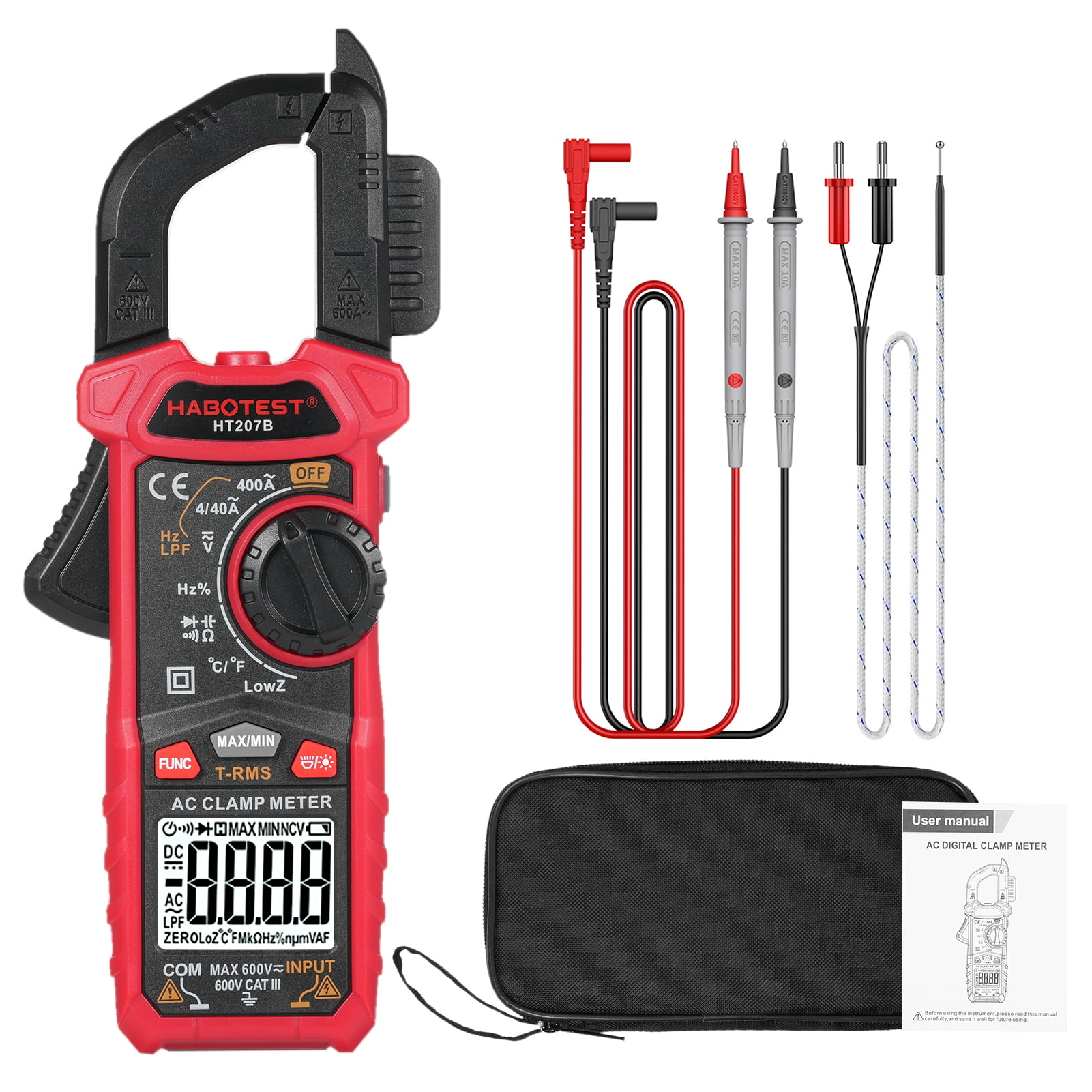4000 Counts Digital Clamp Meter Multimeter Handheld AC DC Voltage ...