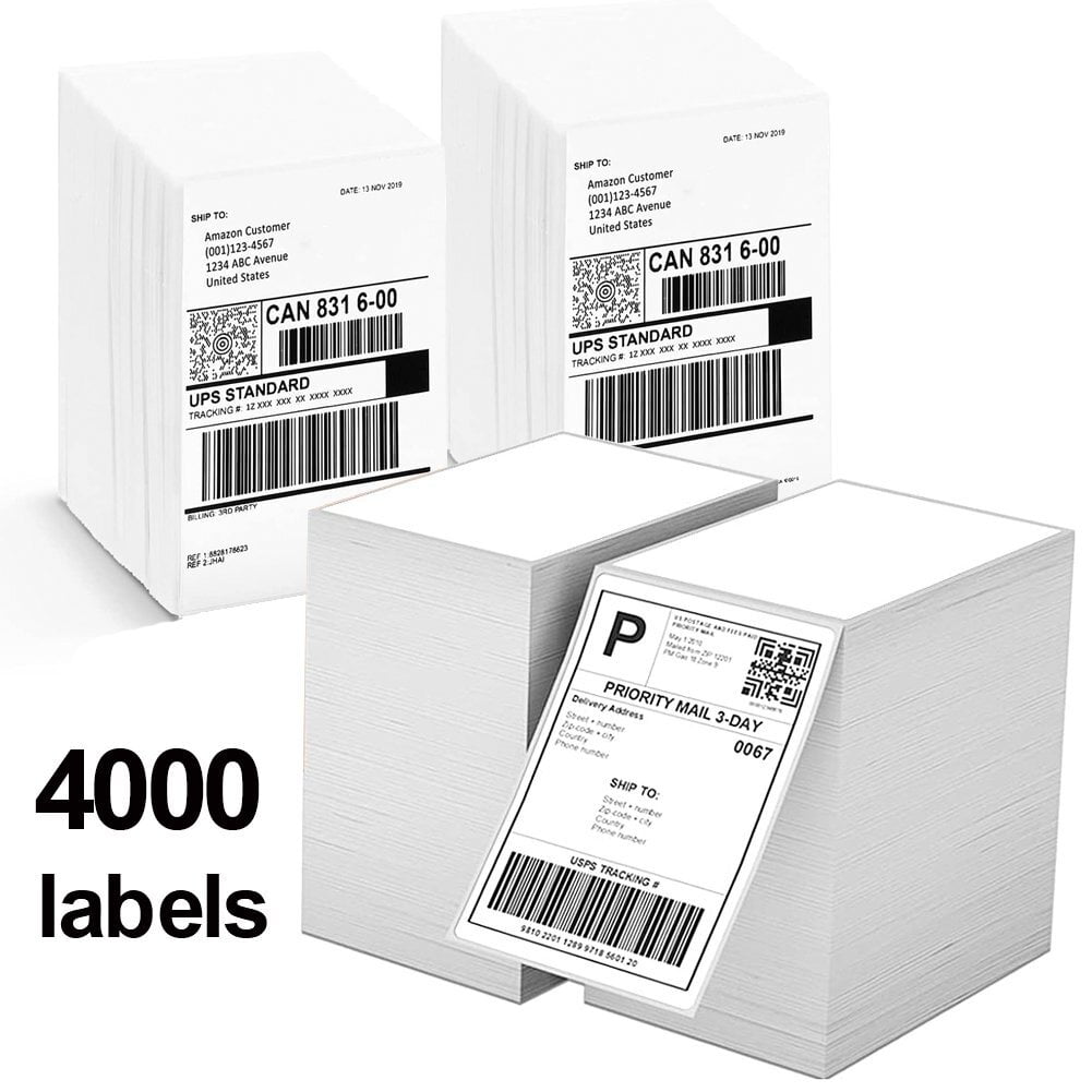 4000 Fanfold 4"x6" Direct Thermal Shipping Labels for Zebra and Rollo ...