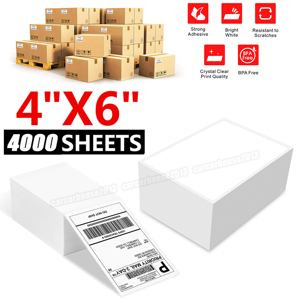 4000 Fanfold 4x6 Direct Thermal Shipping Barcode Labels for Zebra Rollo ...