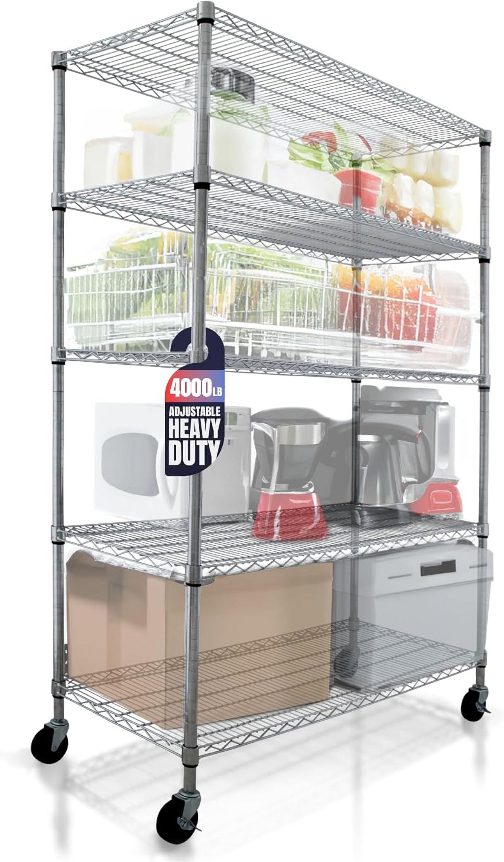 4000 Heavy Duty Wire Rack x 24 x 76, 5-Tier NSF Rolling Rack with ...