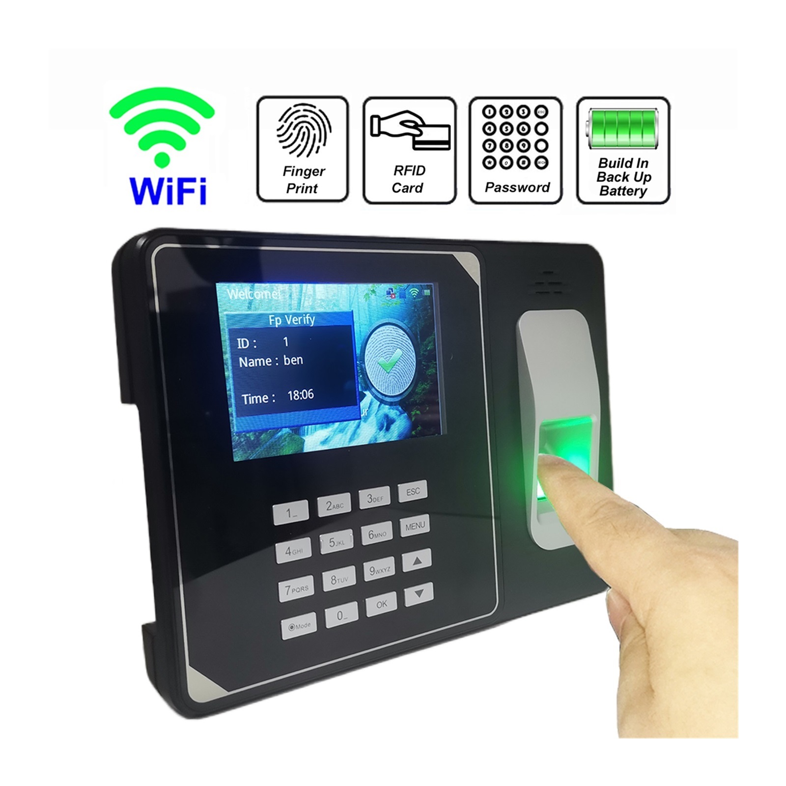 4000 MAh Battery Biometric Fingerprint Time Clock Recorder Attendance ...