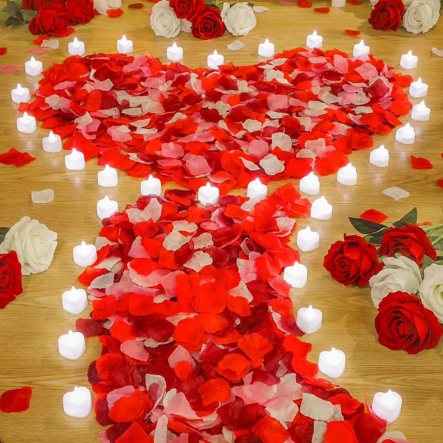 4000 Pcs Artificial Rose Petals with 24 Pcs LED Tea Lights Candles ...