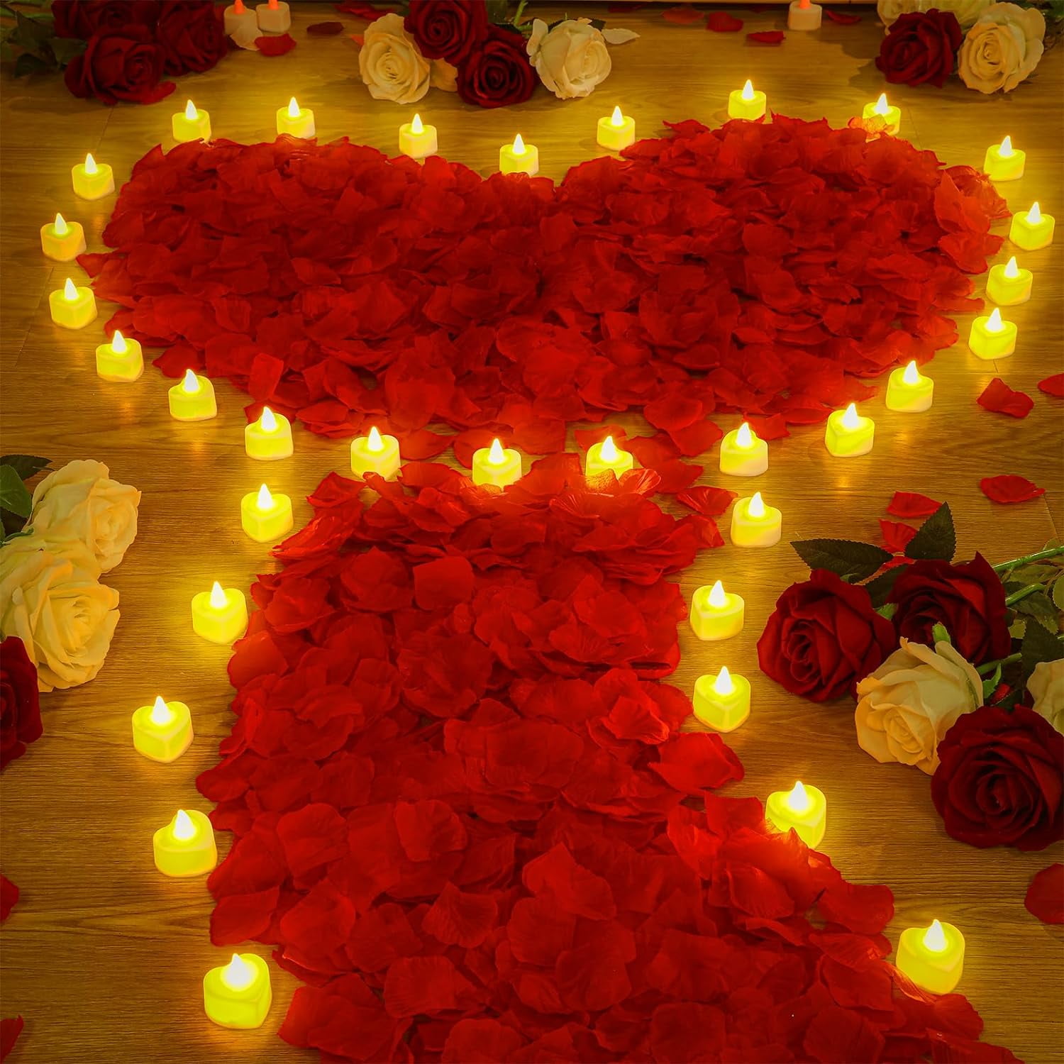 4000 Pcs Artificial Rose Petals with 24 Pcs LED Tea Lights Candles ...