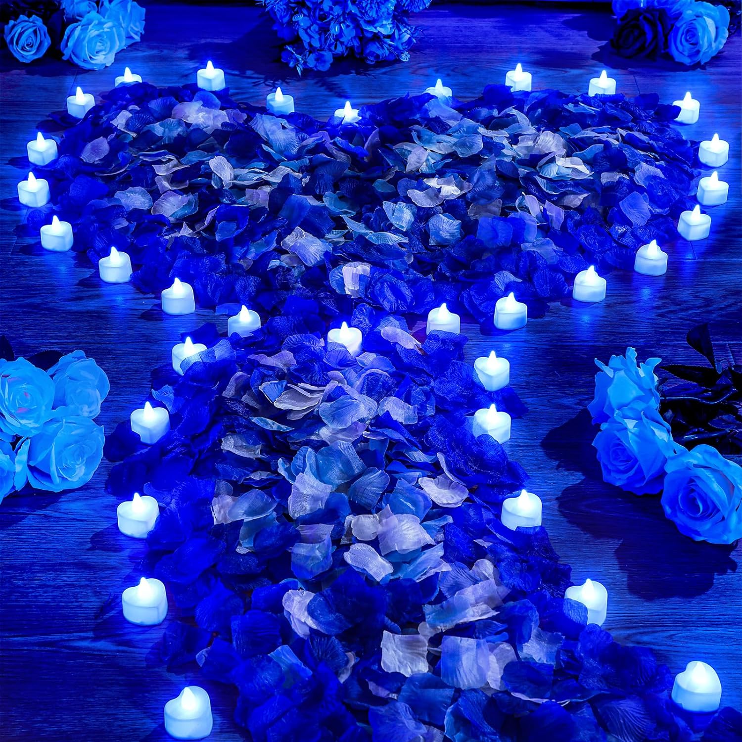 4000 Pcs Artificial Rose Petals with 24 Pcs LED Tea Lights Candles ...