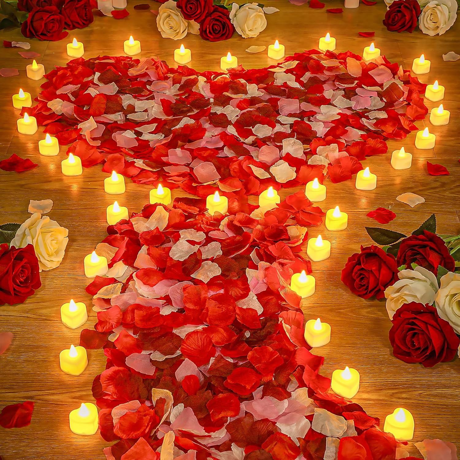 4000 Pcs Artificial Rose Petals with 24 Pcs LED Tea Lights Candles ...