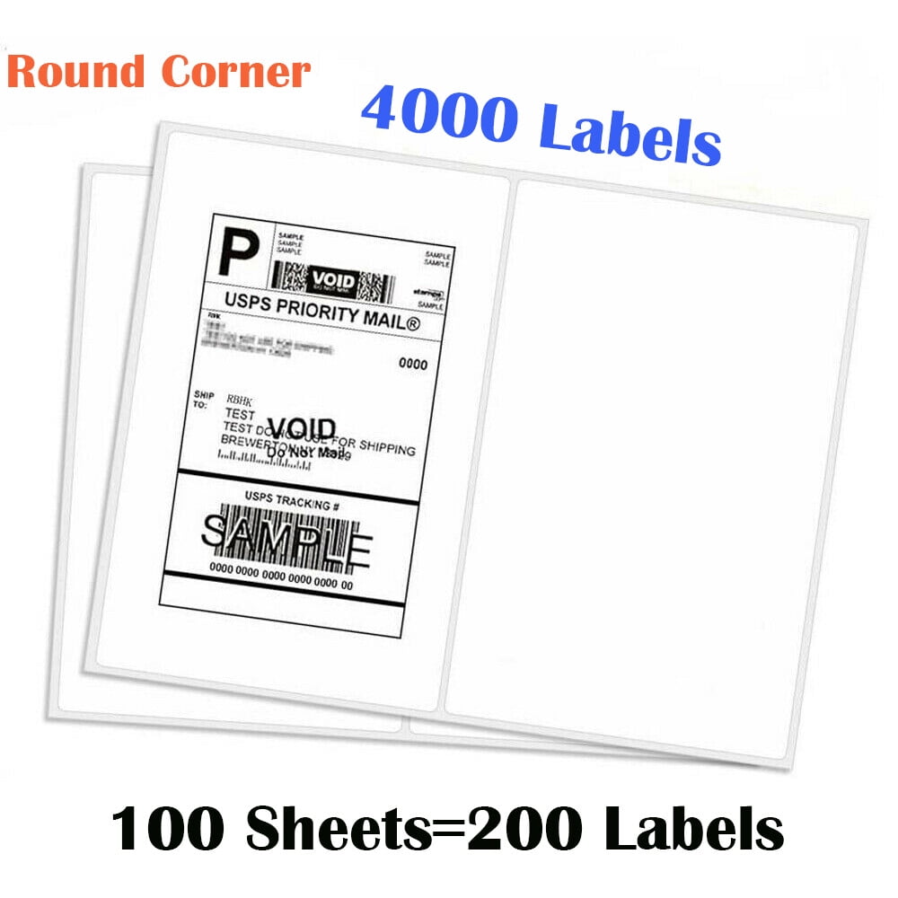 4000 Premium 8.5 X 5.5 Half Sheet Shipping Labels Self Adhesive Rounded ...