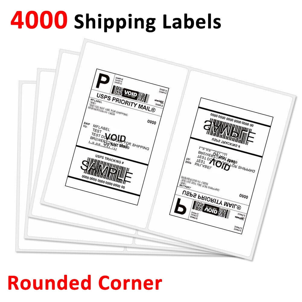 4000 Rounded Corner Half Sheet Shipping Labels 8.5x5.5 Self Adhesive 2 ...