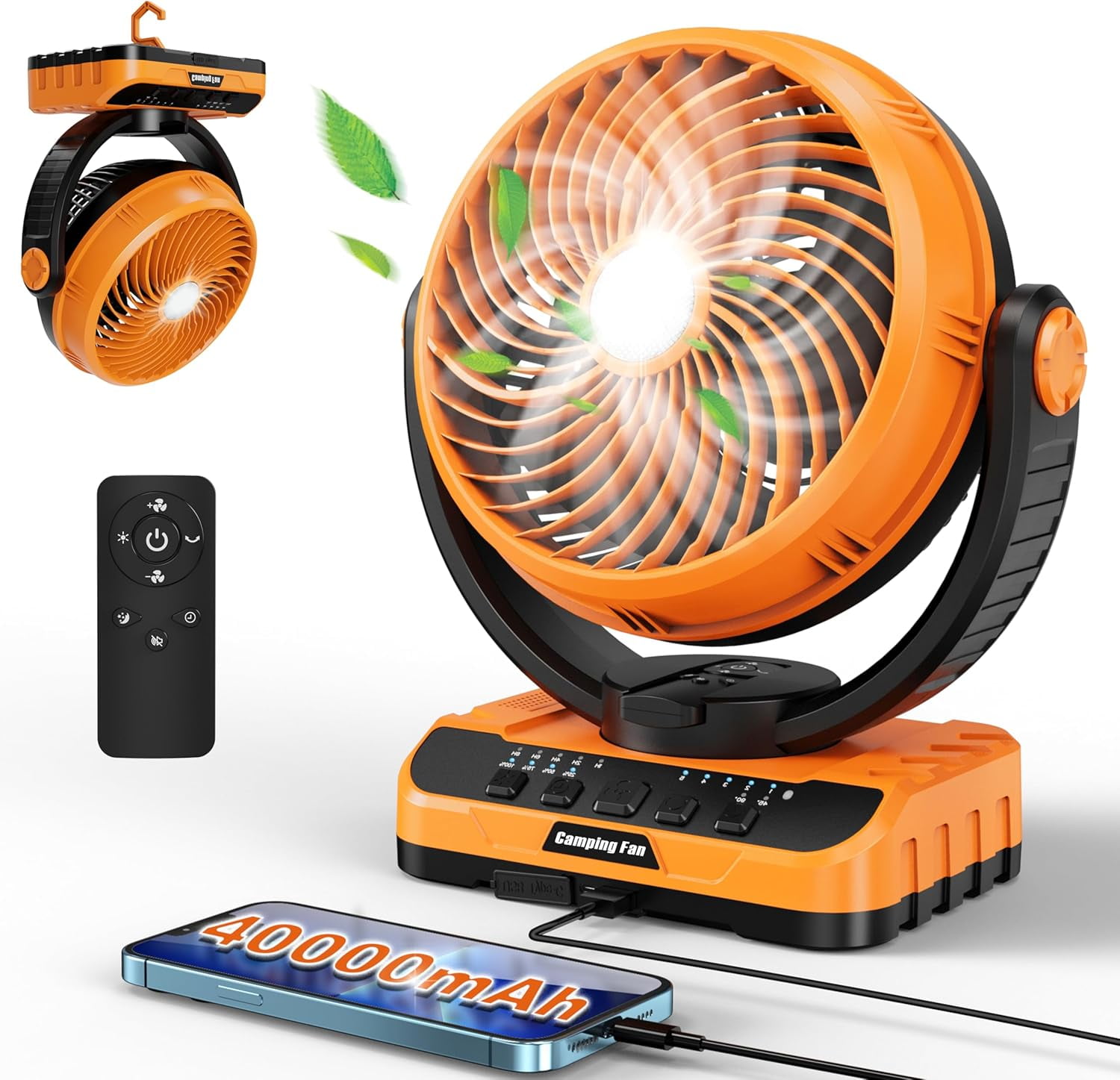 40000mAh Rechargeable Camping Fan with Remote,Battery Operated Table ...