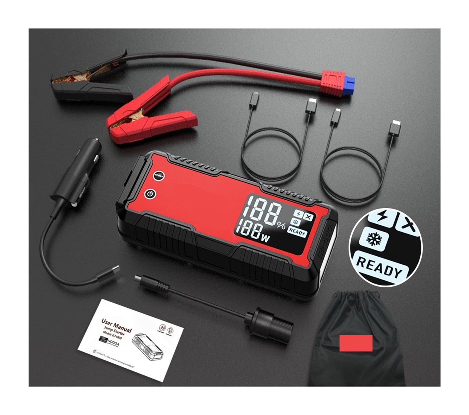 4000A Car Jump Starter 26800mAh Power Bank Portable Charger Booster 12V ...