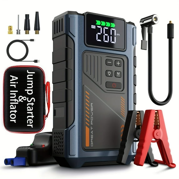 "4000A UltraSafe Portable Jump Starter & Air Compressor: 12V Booster ...